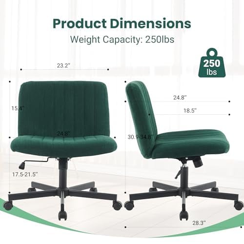 Green Desk Chair with Wheels Criss Cross Seat Home Wide Armless Office ...