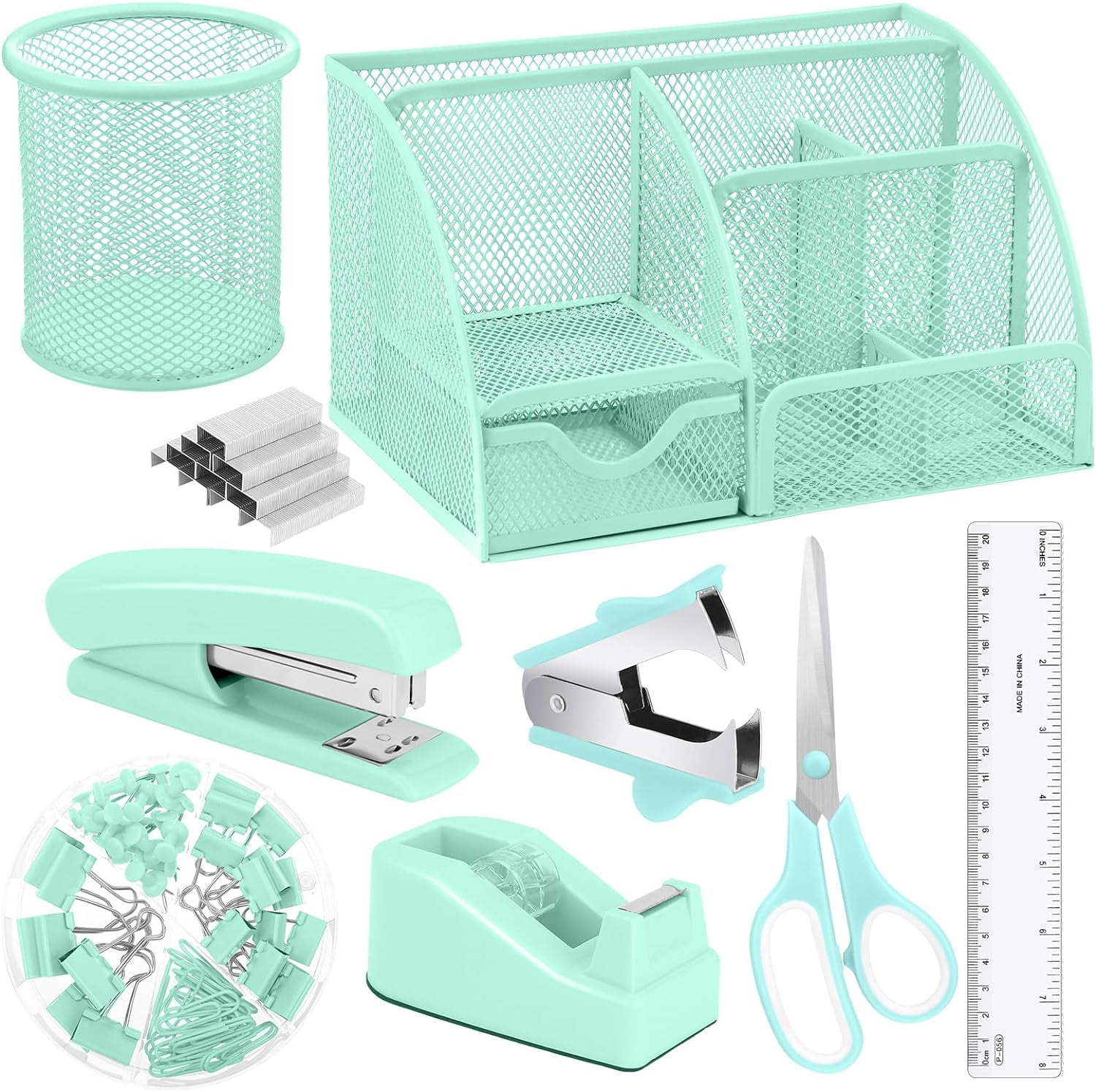 Green Desk Organizers and Accessories, Teal Office Supplies Set Green ...