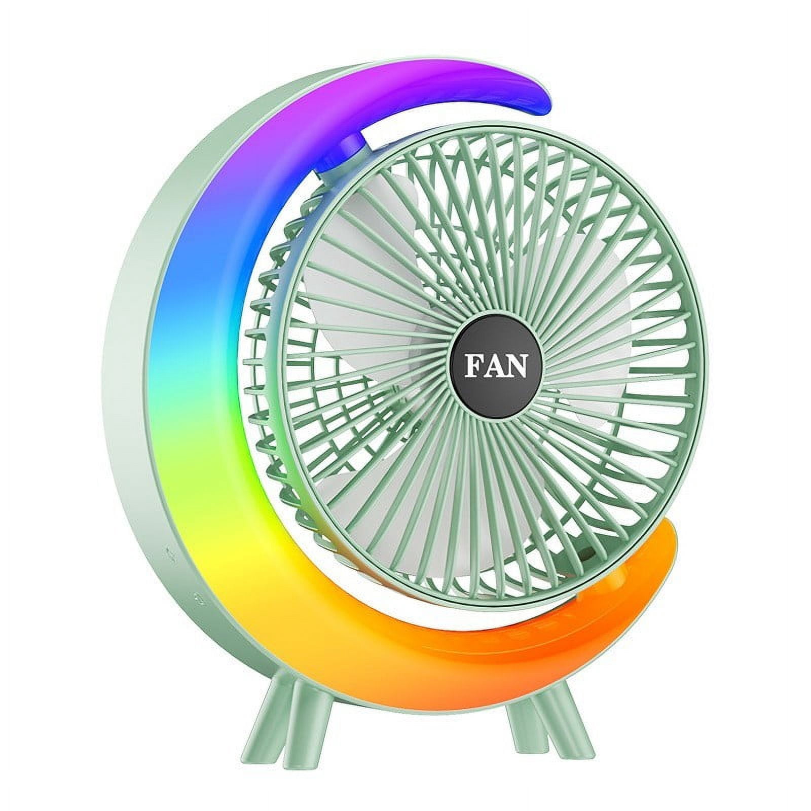 Green Desktop Fan Usb Rechargeable Colorful Running Lights Mute Design ...