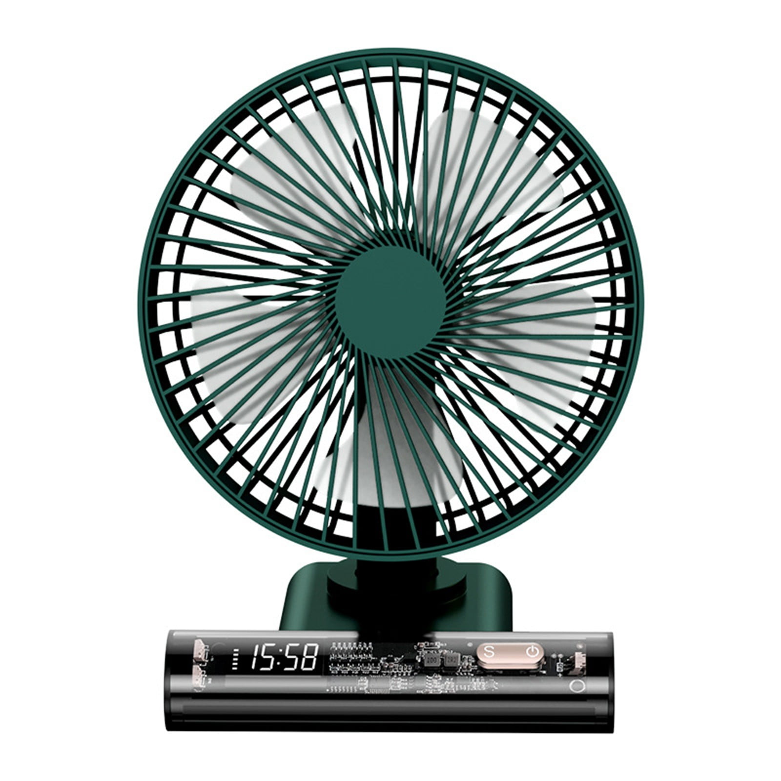 Green Desktop Moving Head Fan With Clock Function Mute Operation Mini ...