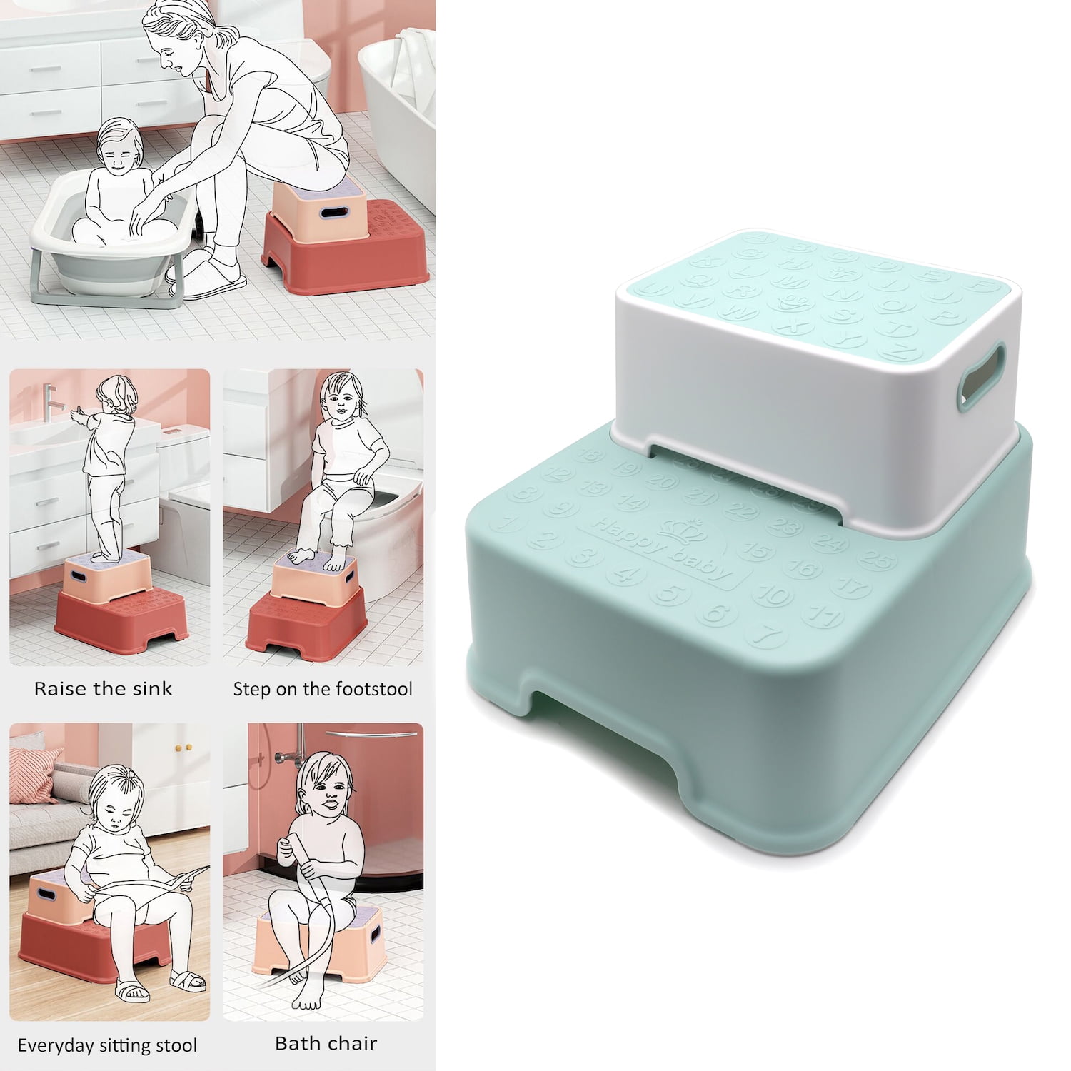 Green Detachable Double Up Step Stool Anti-Slip Light weight For ...