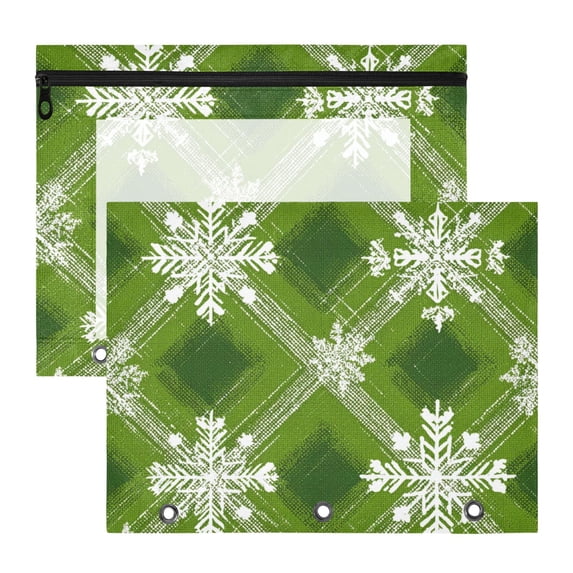 Green Diagonal Plaids Snowflakes Christmas 3-Ring Binder Pocket with ...