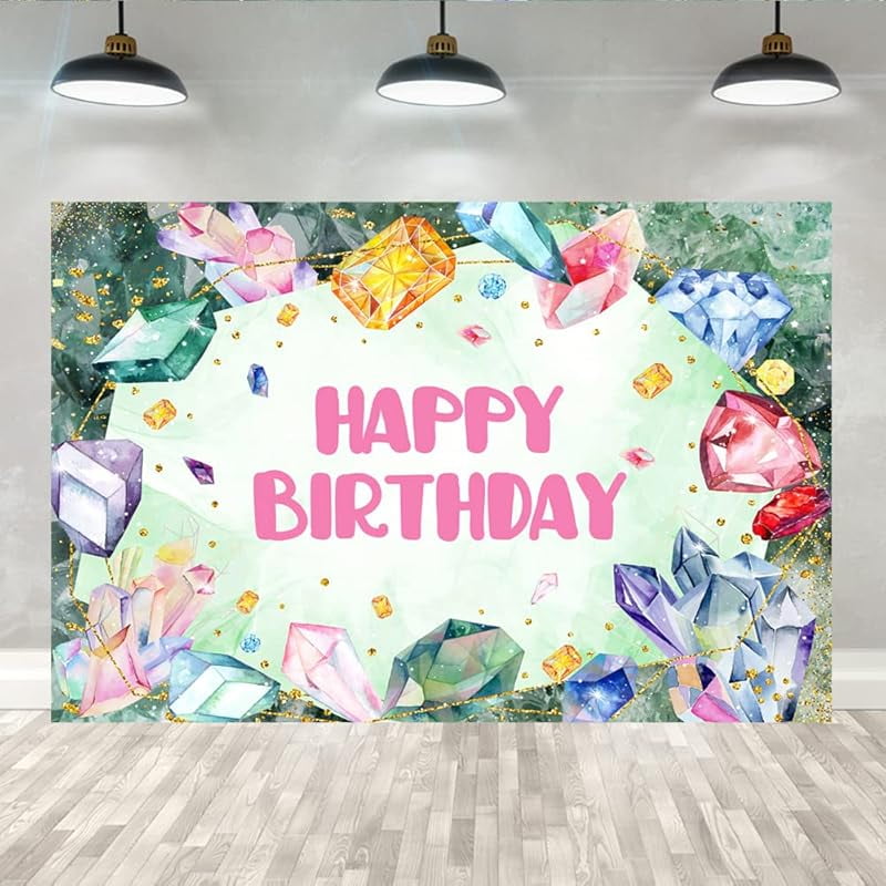 Green Diamond Crystal Happy Birthday Backdrop She is a Gem Background ...