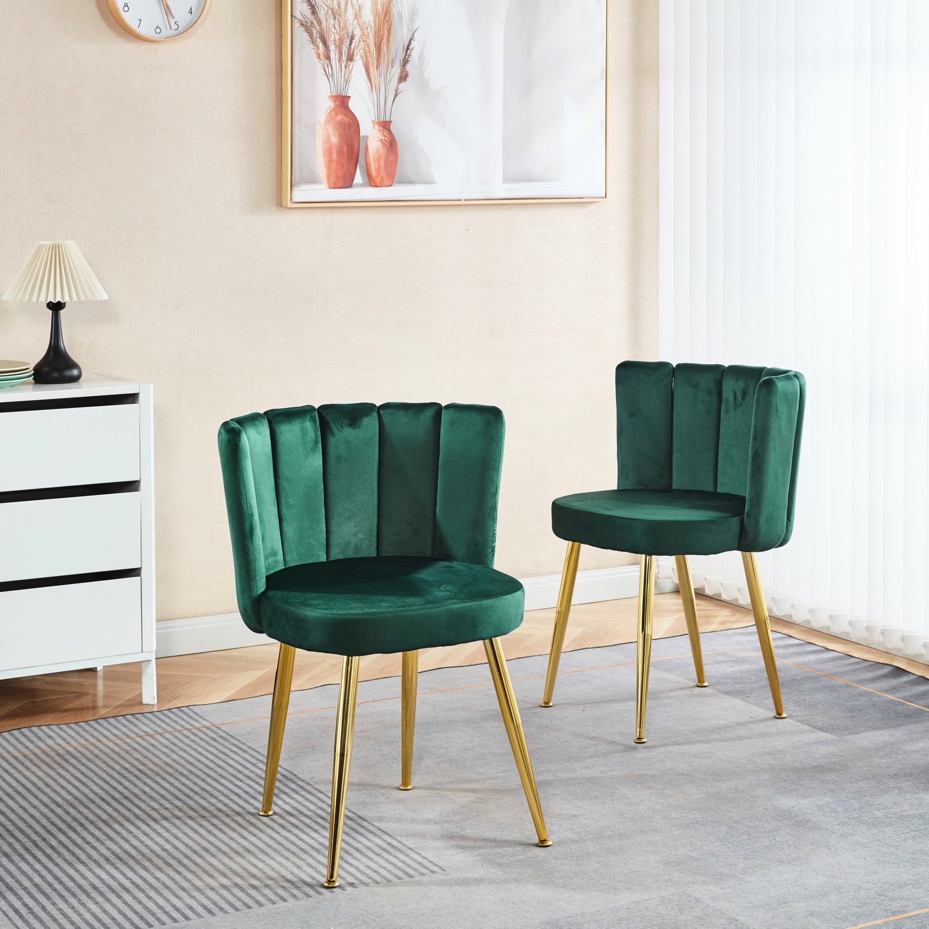Green Dining Chairs (Set of 2) - Fashionable Design, Free Moving Space ...