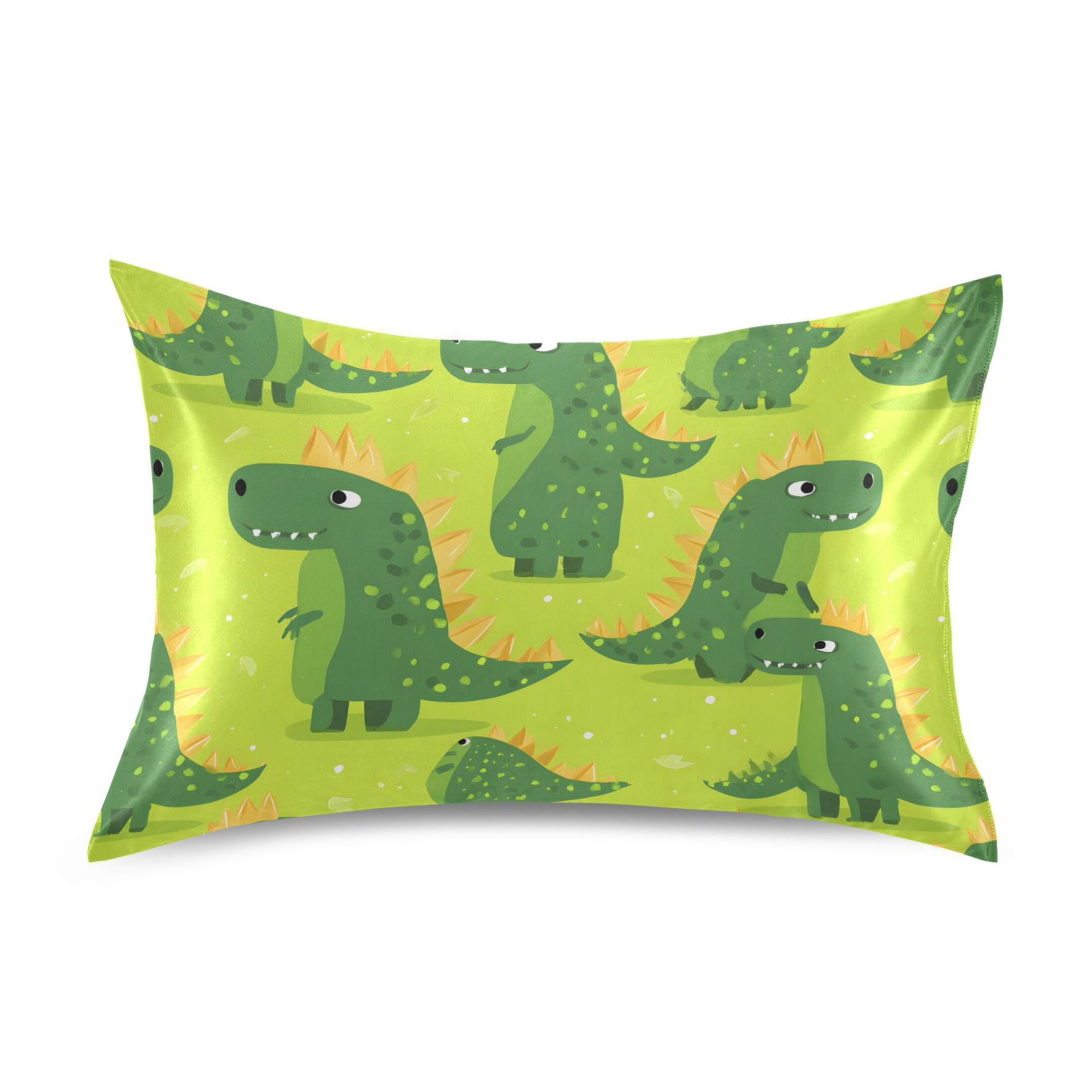 Green Dino Fun Pillowcase Queen Size Luxury Silky Soft Wrinkle ...