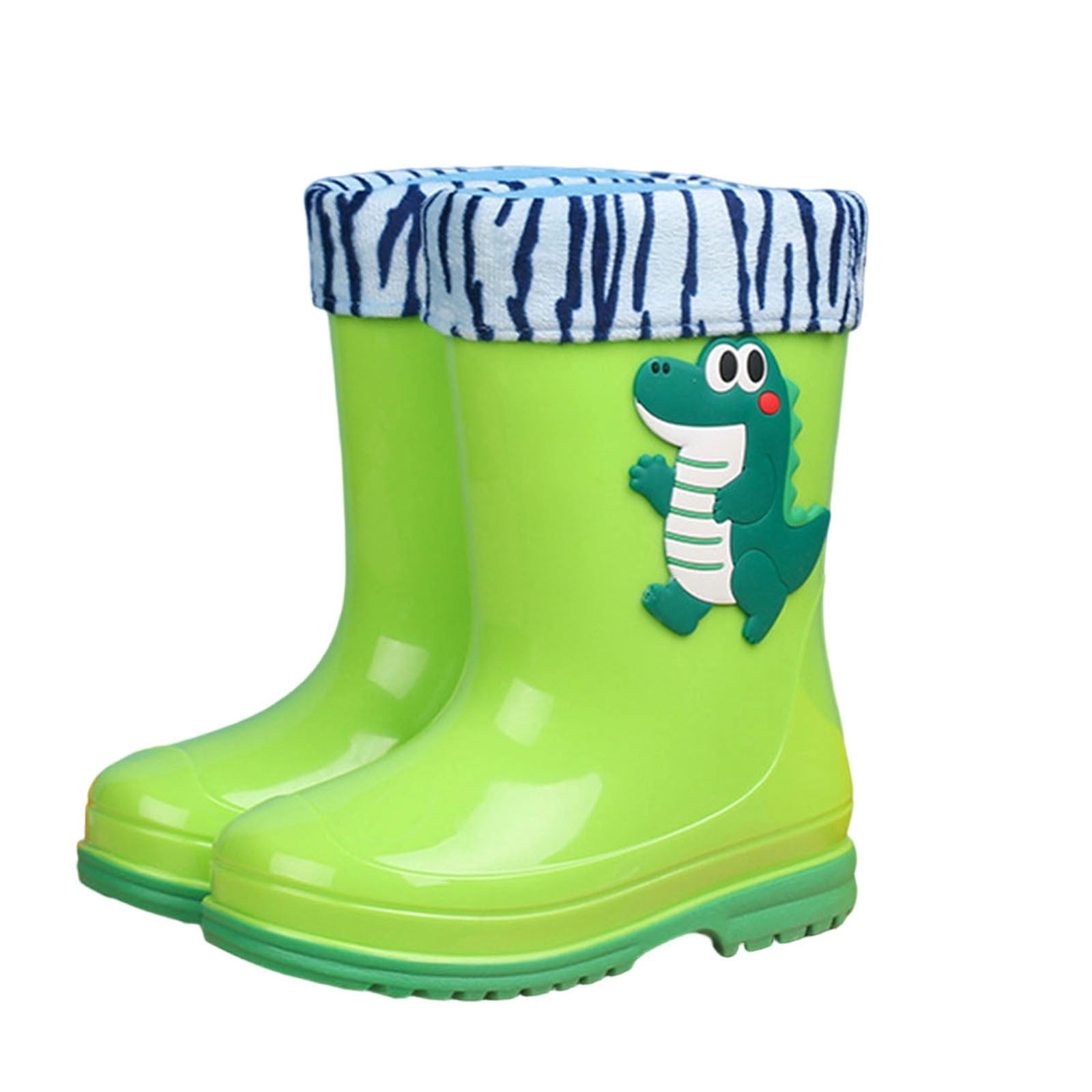 Green Dinosaur Design Insulated Rain Boots For Boys And Girls With Cozy ...