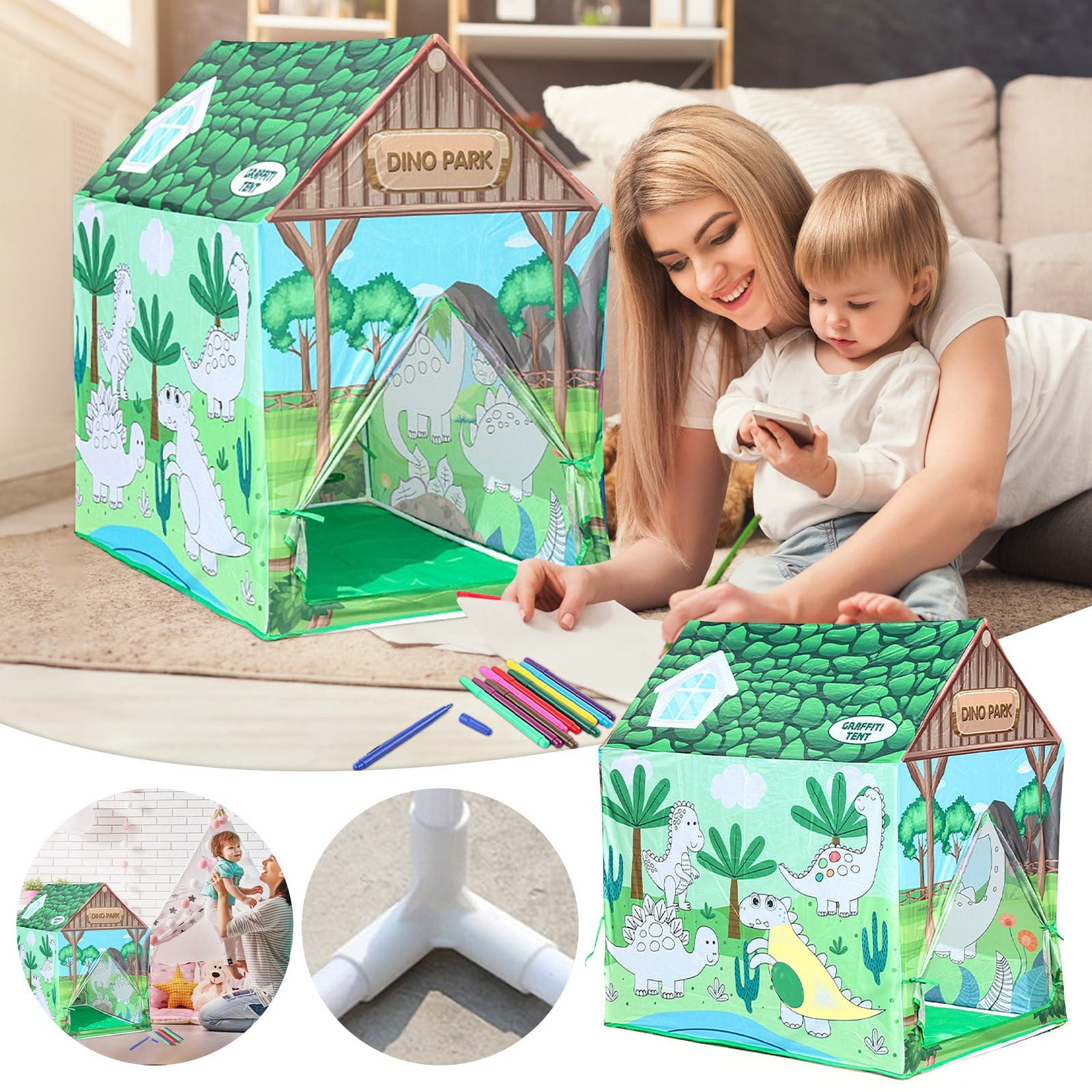 Green Dinosaur Doodle Game House Children's DIY Tent Play Tent Kids ...