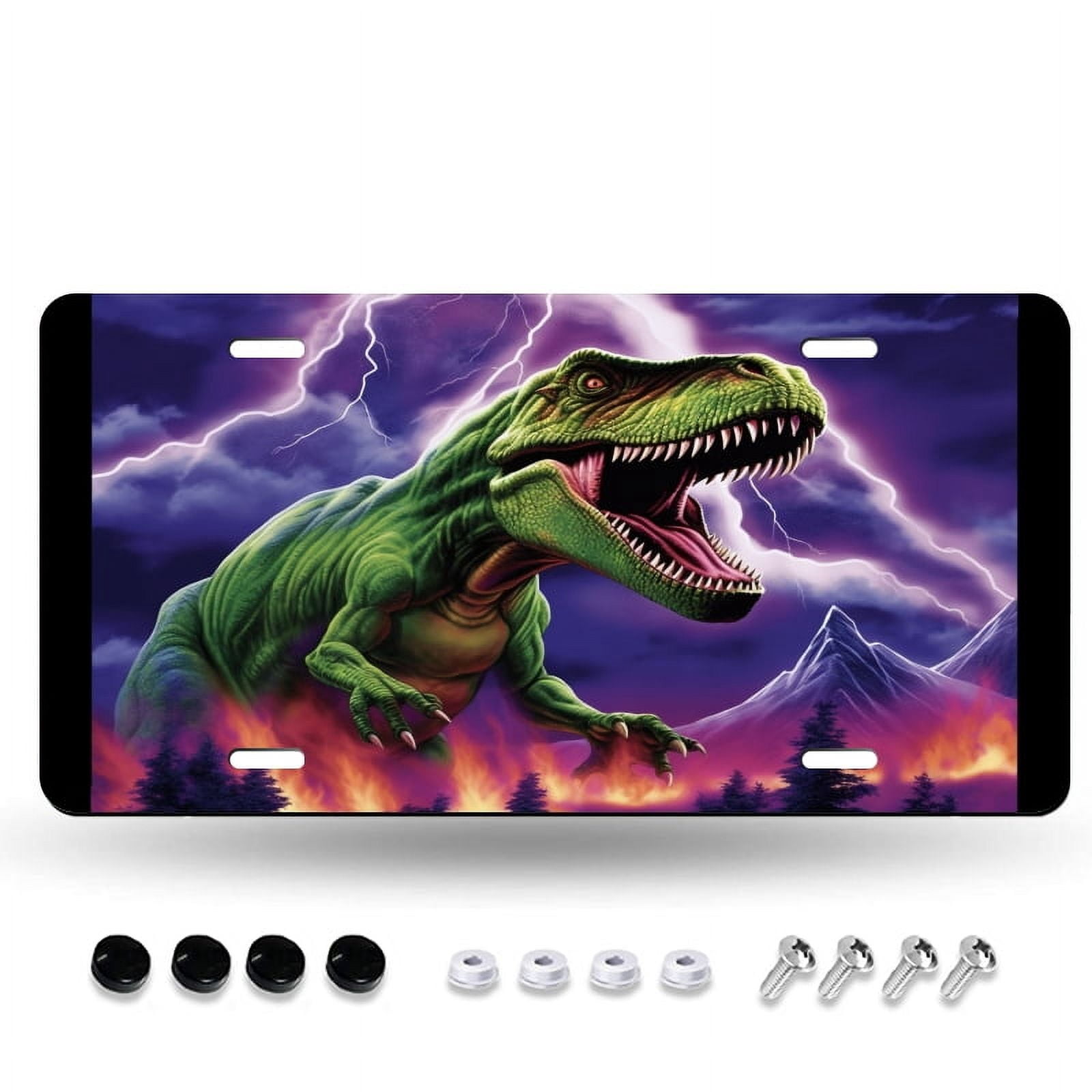 Green Dinosaur Roaring with Mouth Open Front License Plate, Decorative ...