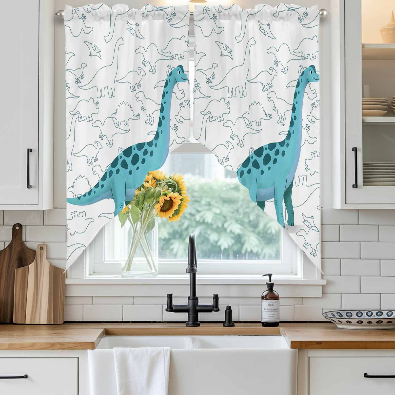 Green Dinosaur Swag Curtain Valance for Windows, Sketching Edges ...