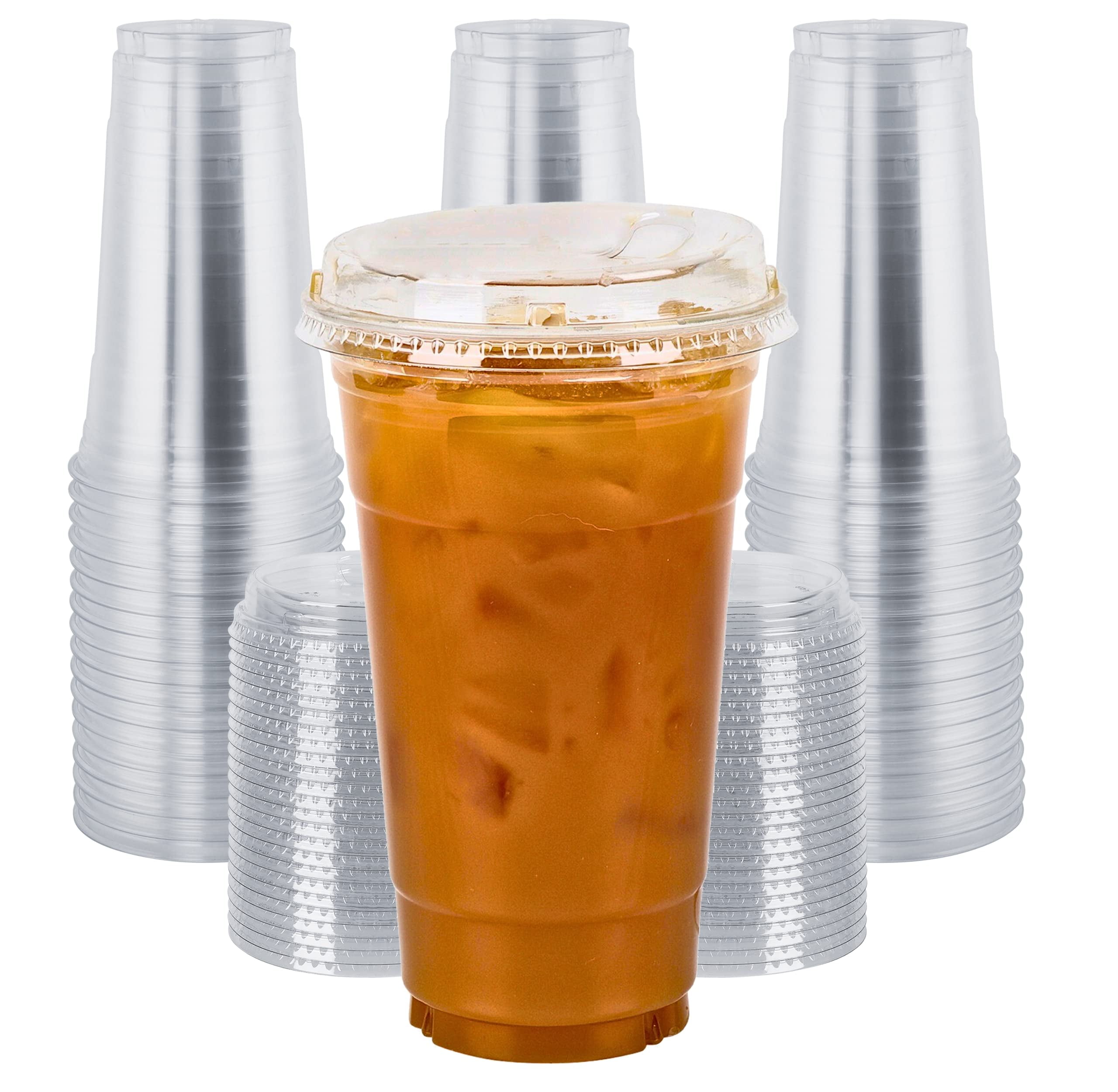 Green Direct 24 oz. Disposable Plastic Clear Cups with Strawless Sip ...