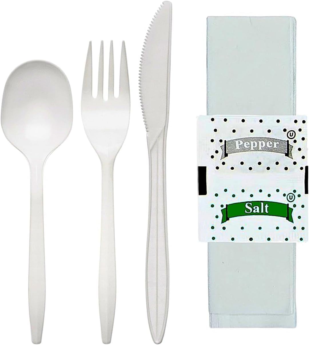Green Direct Medium Weight Wrapped Plastic Cutlery Set with Napkin ...