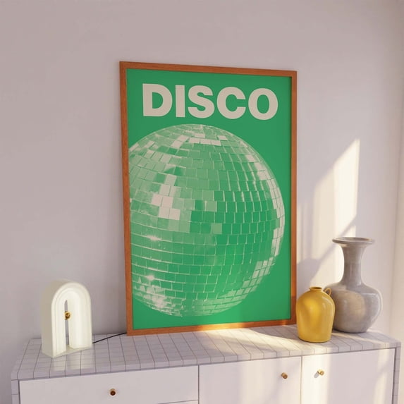 Green Disco Poster Ball Exhibition Mirrorball Art Cute Trendy Wall ...