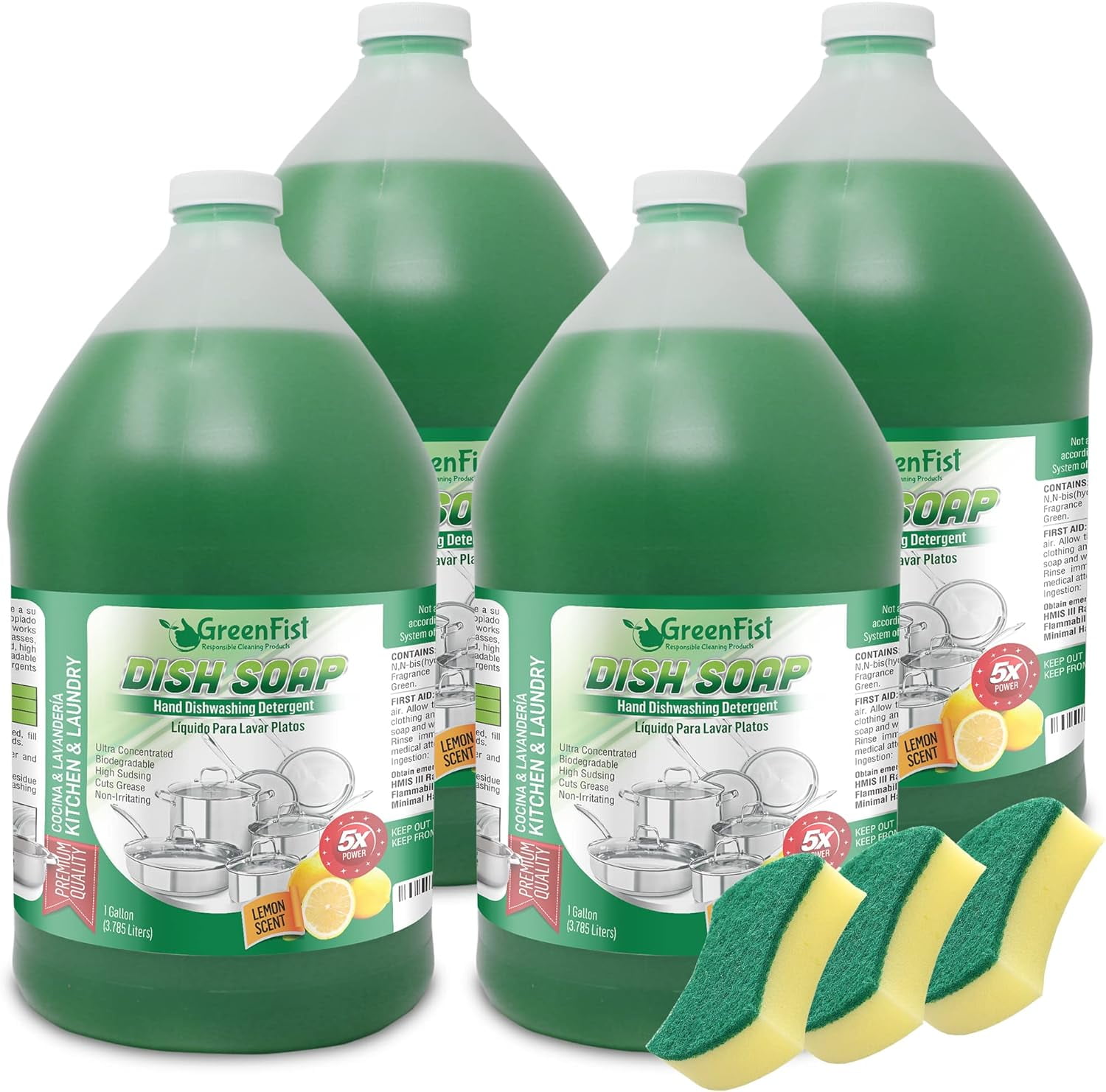Green Dish Soap [ Lemon Scent ] Manual Pot & Pan Professional Detergent ...
