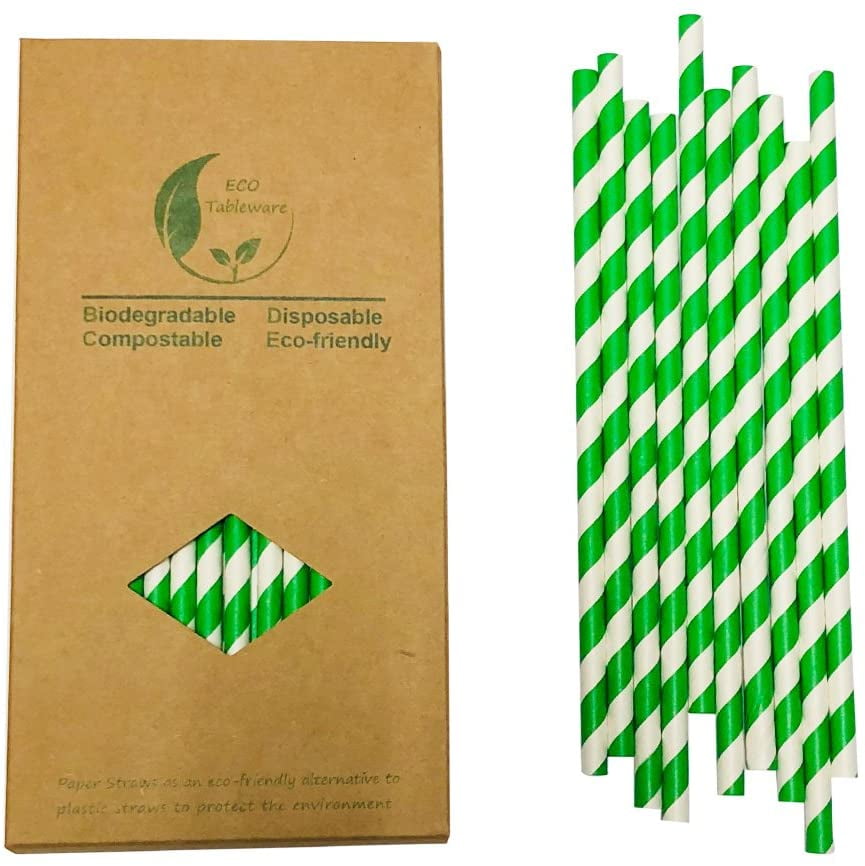 Green Disposable Paper Straws - 100 PCS | Eco Friendly & Safe for ...