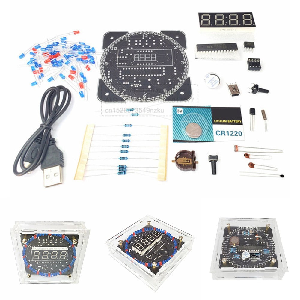 Green-Diy Electronic Clock Kit Rotating Led Ic Chip Ds1302 Scm Learning Board 5V - Walmart.com