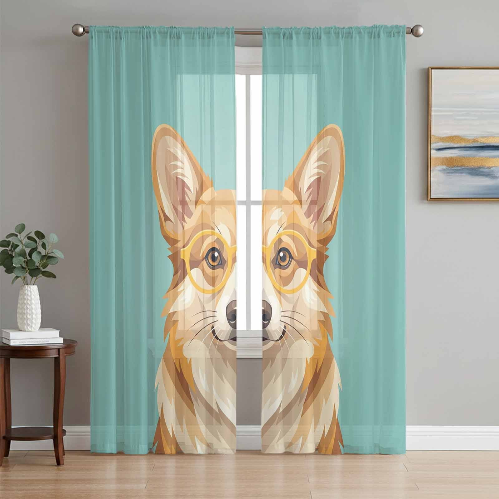 Green Dog Sheer Curtains 108 Inch Length 2 Panels Set - Light Filtering ...