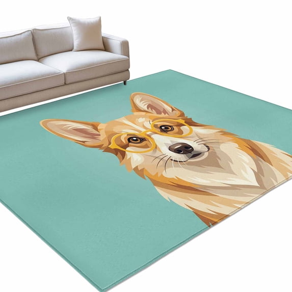 Green Dog Washable Rug 5x7 Area Rug for Living Room Bedroom Non Slip ...