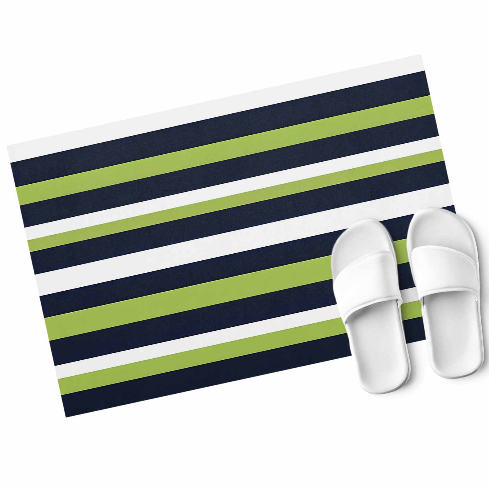 Green and Door Mat Dark Blue Stripe Minimalist Abstract Striped Non ...