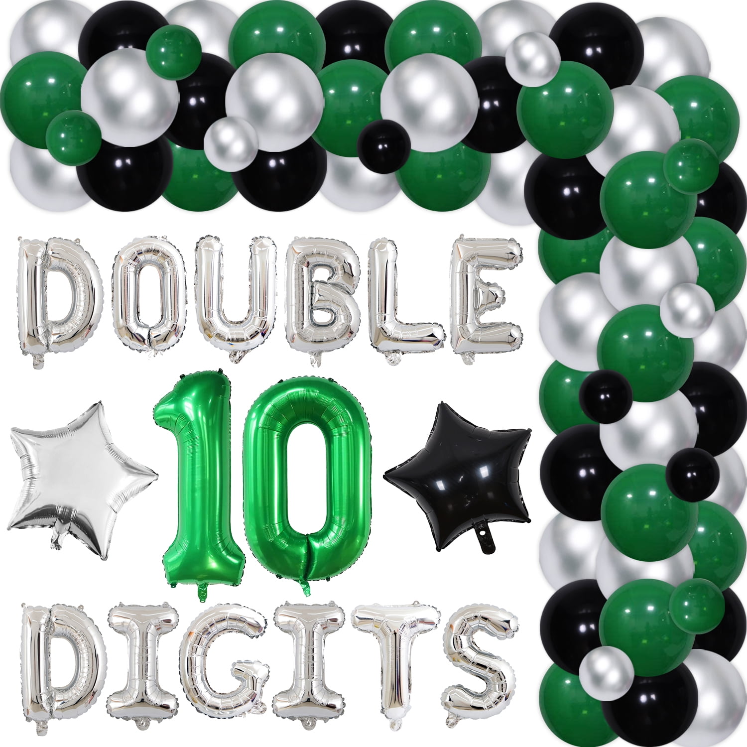 Green Double Digits Happy 10th Birthday Decoration, Green and Black ...