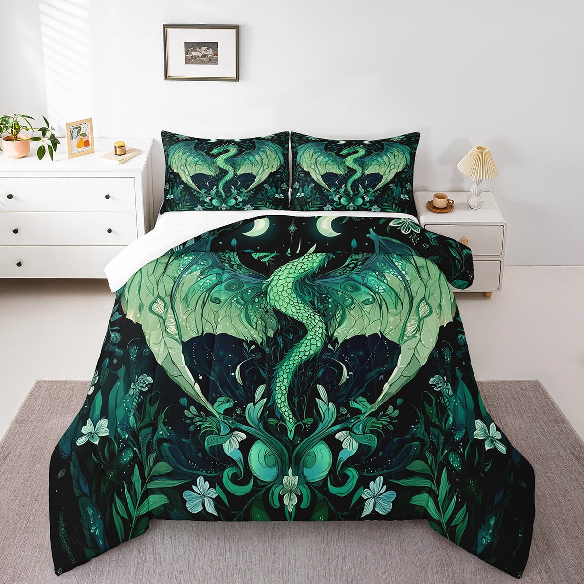 Green Dragon Beddig Set Galaxy Starry Sky Comforter Sets,Wildlife ...