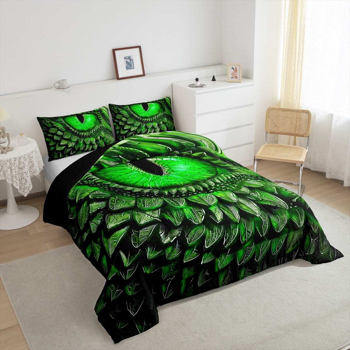 Green Dragon Eye Full Bedding Sets for Boys,Antique 3D Dragon Quilt ...