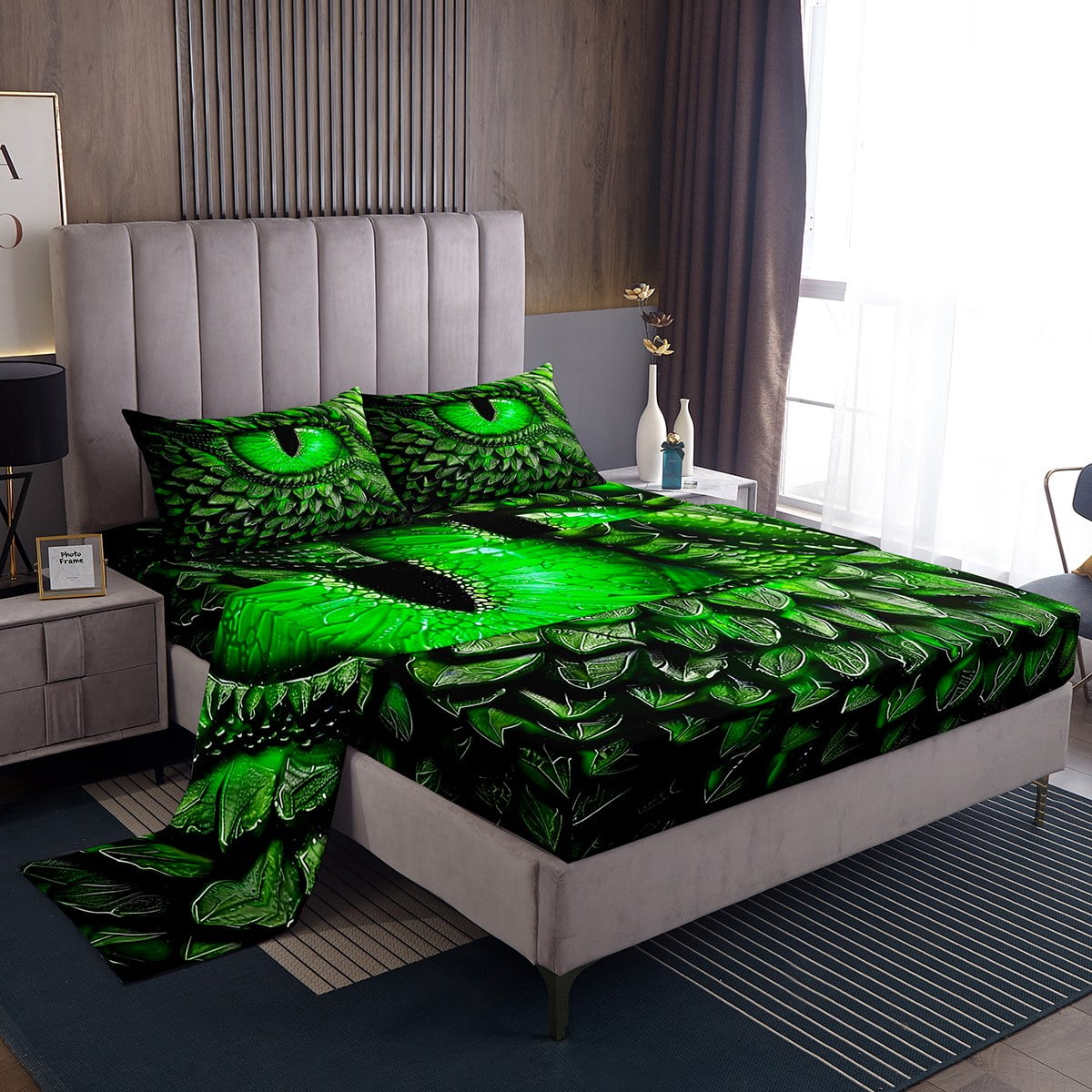 Green Dragon Eye King Sheet Set,Antique 3D Dragon Sheets Gothic Bed ...