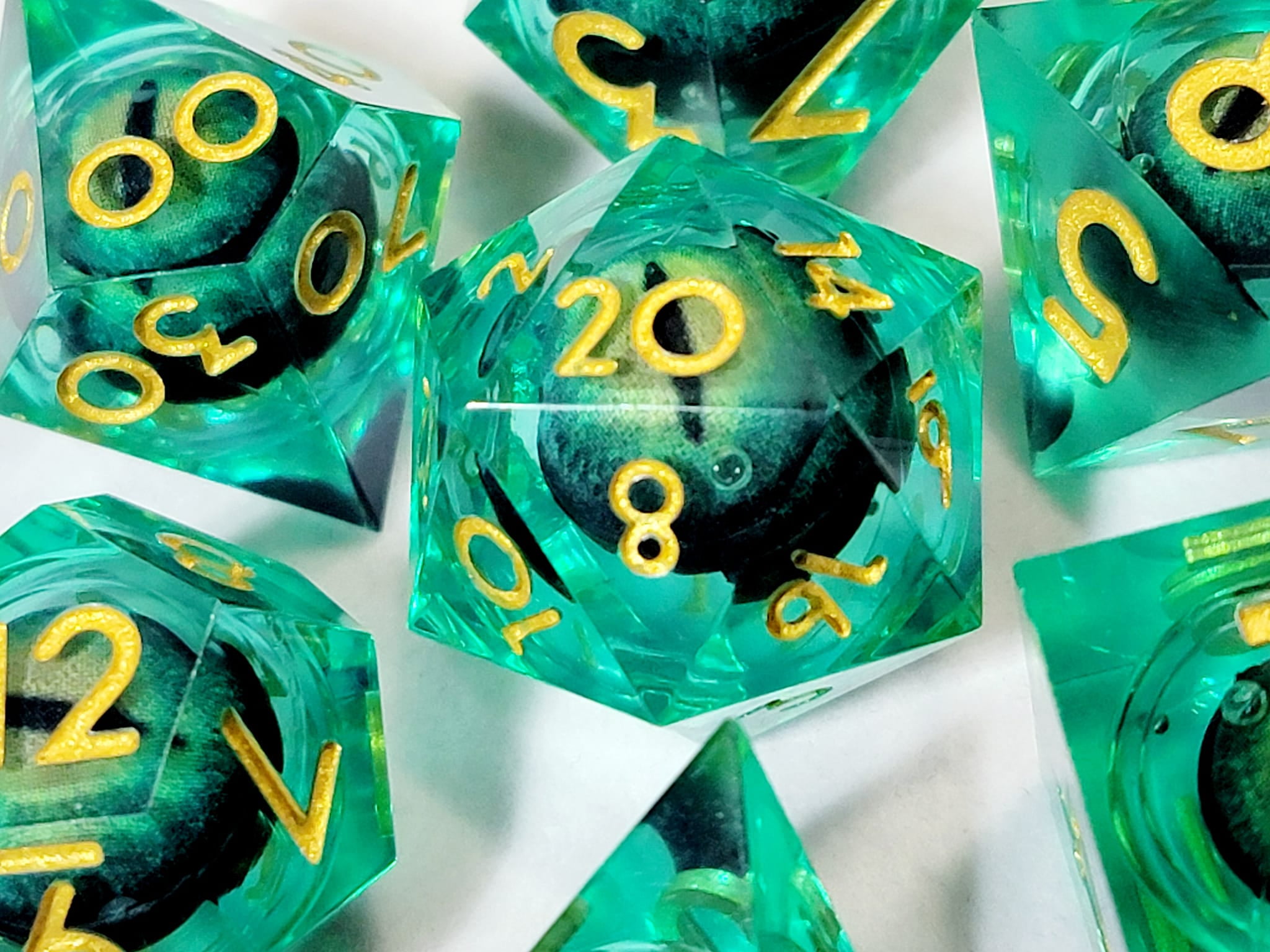 Green Dragon Eye Liquid Core Resin DnD Dice Set | Dungeons and Dragons ...