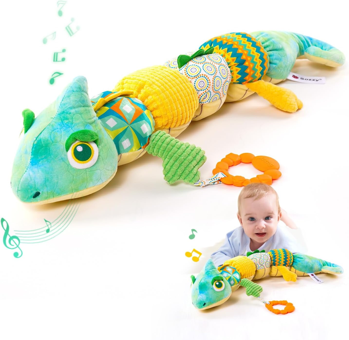 Green Dragon Height Chart Plush Toy,Musical Baby Soother with Sensory ...