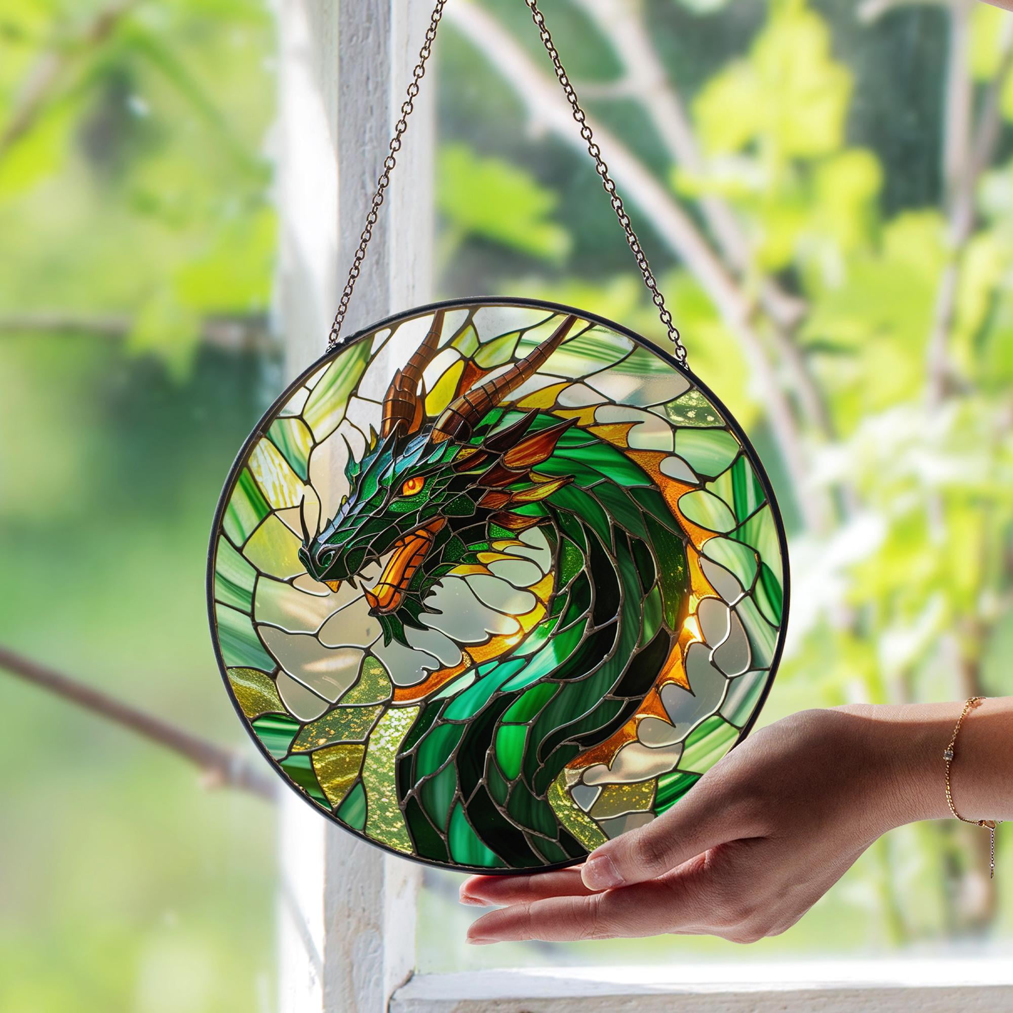 Green Dragon Stained Glass Suncatcher – Fantasy Creature Glass Art ...