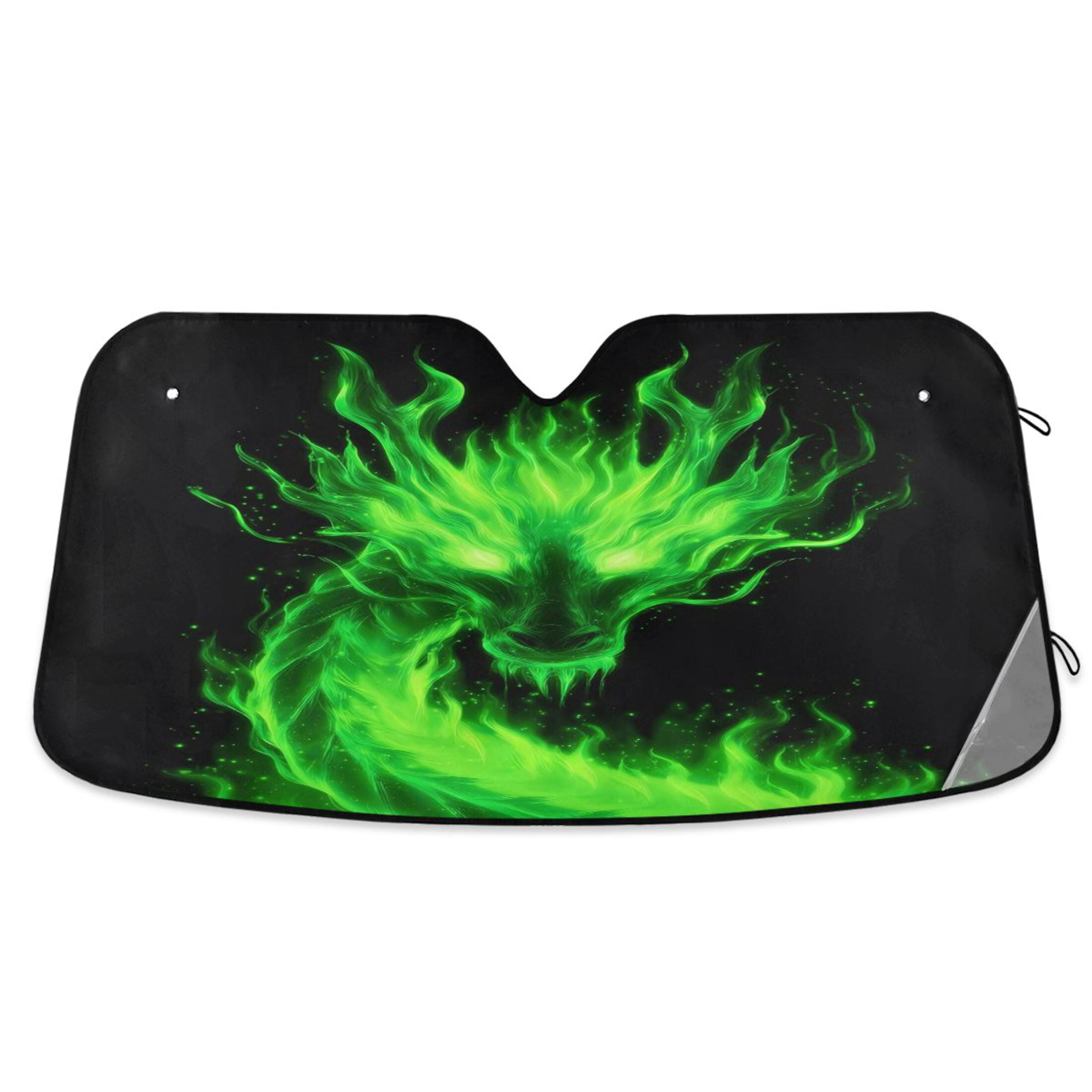 Green Dragon with Flame Windshield Sun Shade Automobile Visor Accordion ...
