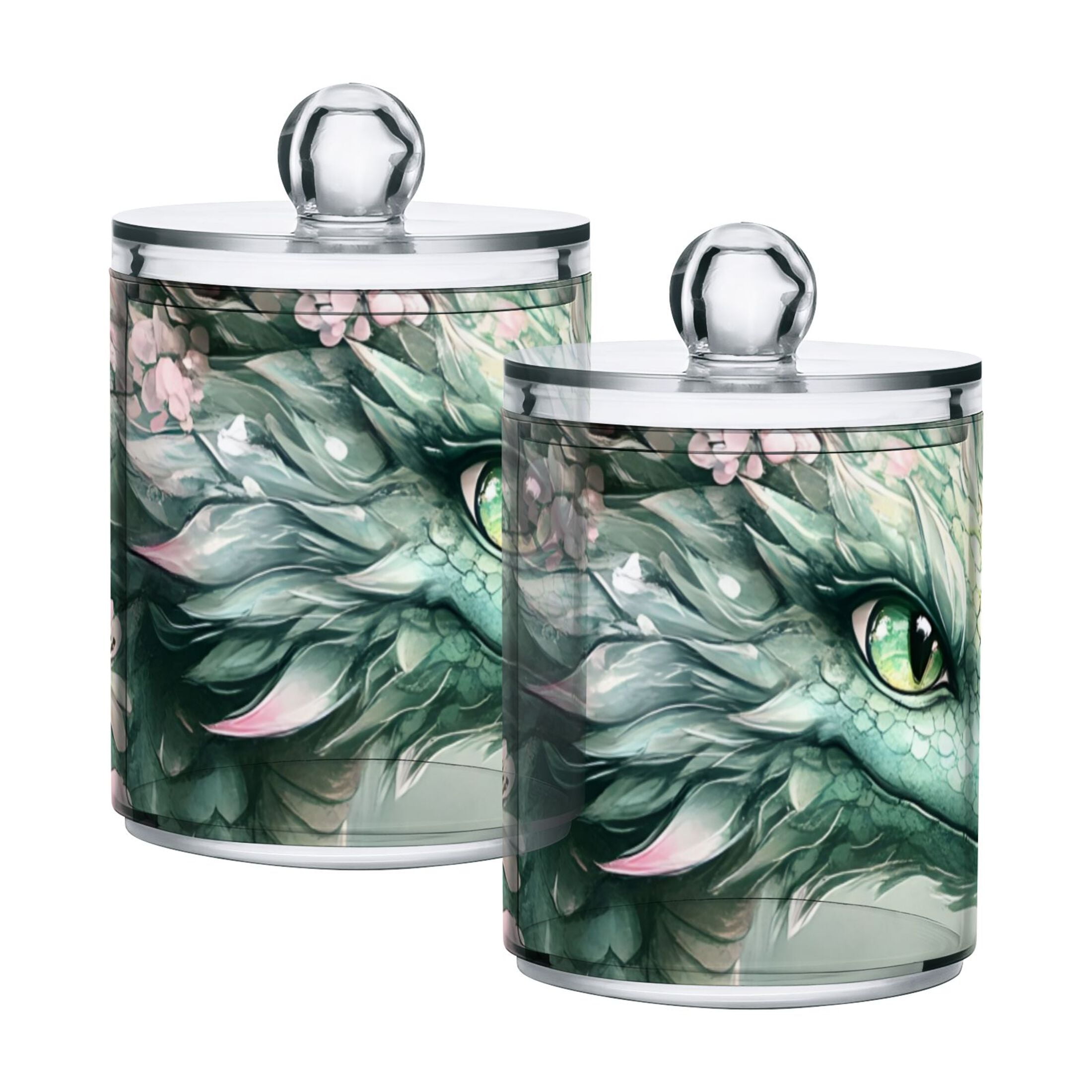 Green Dragon with Flowers Translucent Plastic Cans Storage Canisters ...