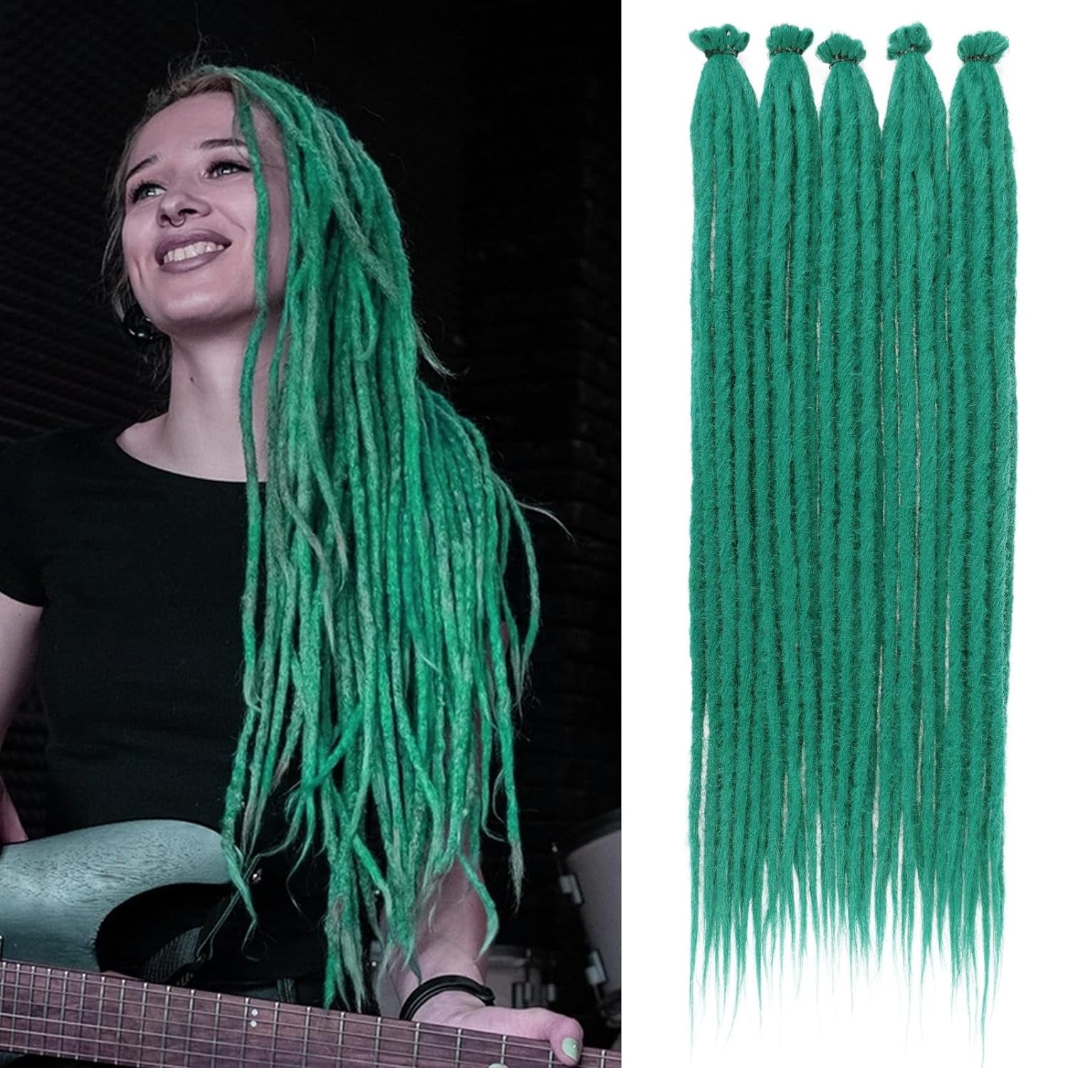 Green Dreadlock Extensions 24 Inch 20 Strands Thin Synthetic Single ...