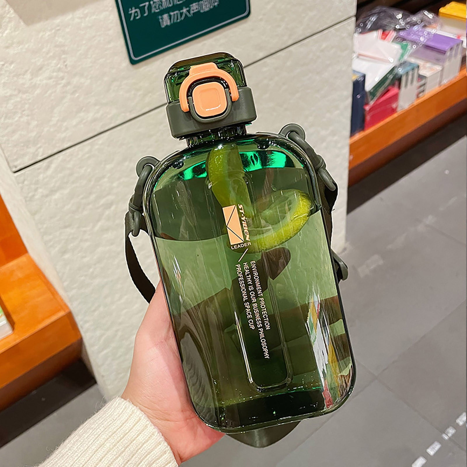 Green Drinking Glass 24 Oz Flat Water Bottle Travel Flask Portable ...