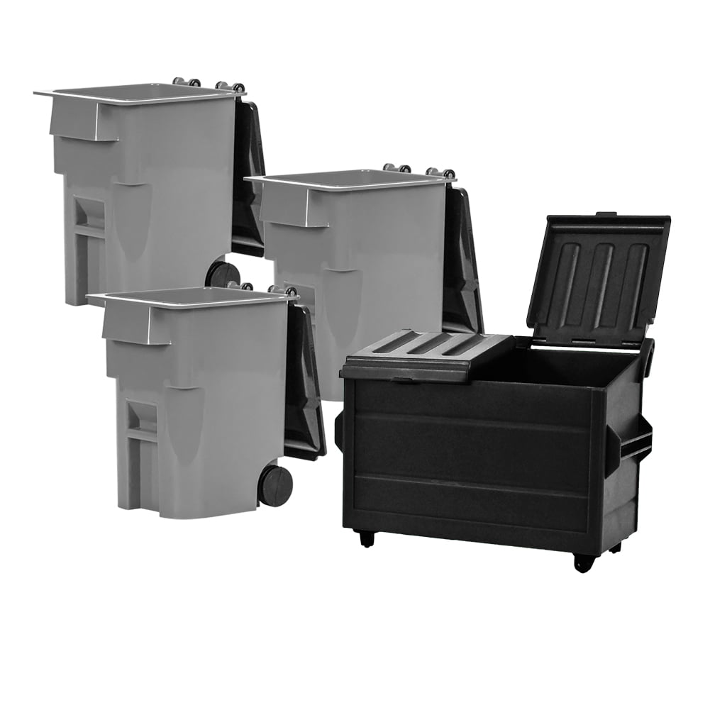 Black Dumpster & 3 Gray Trash Cans With Lid & Wheels for WWE & AEW ...