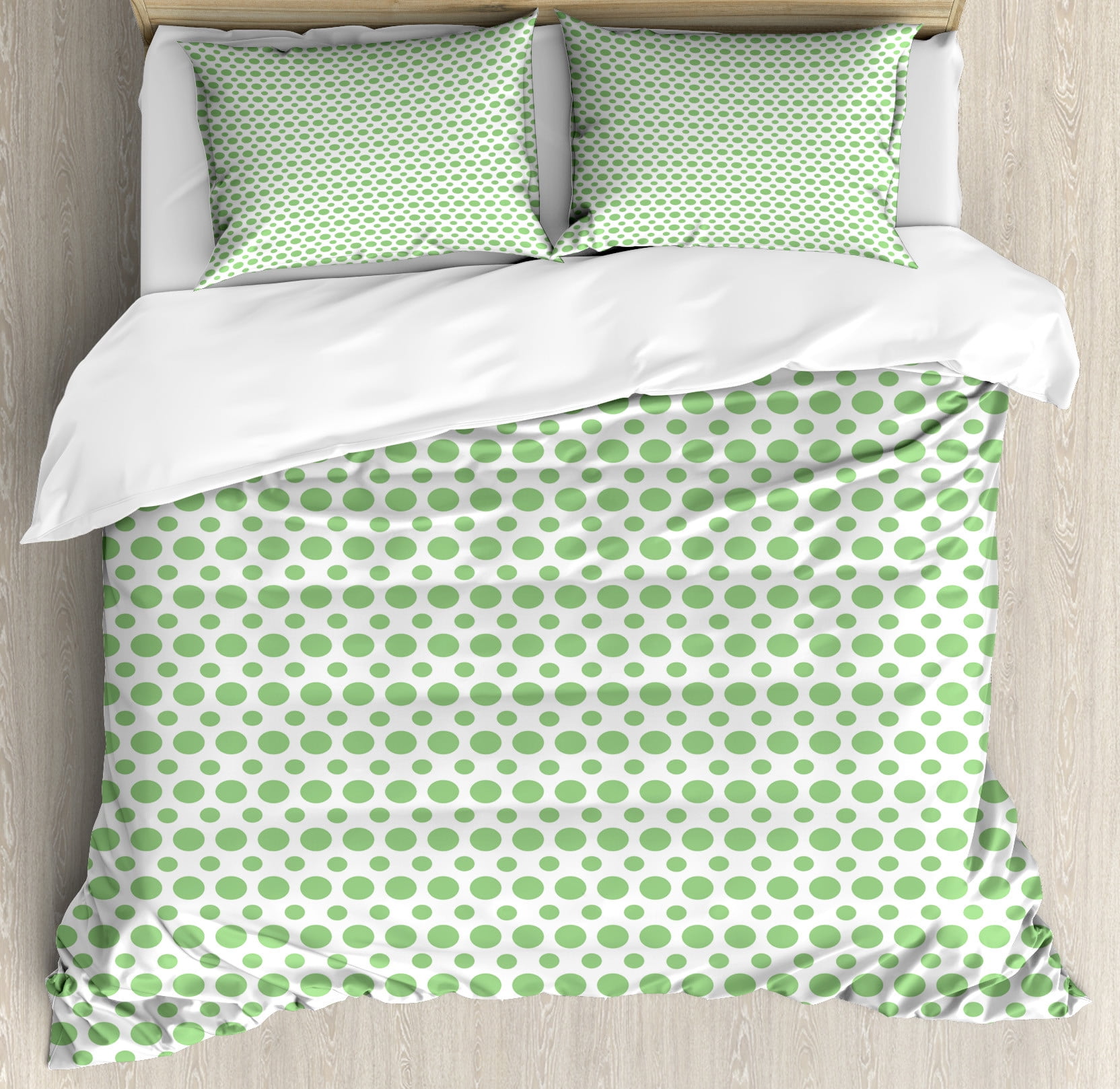 Green Duvet Cover Set, 60s 70s Pop Art Inspired Retro Green Polka Dots ...