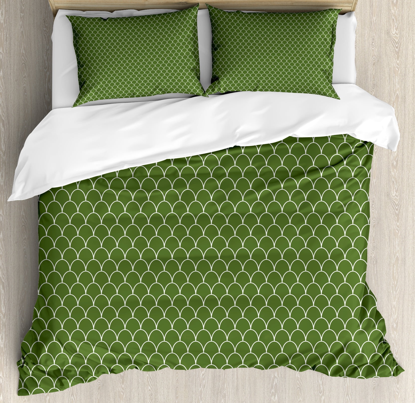 Green Duvet Cover Set, Vivid Forest Natural Colored Geometric Wave Like ...