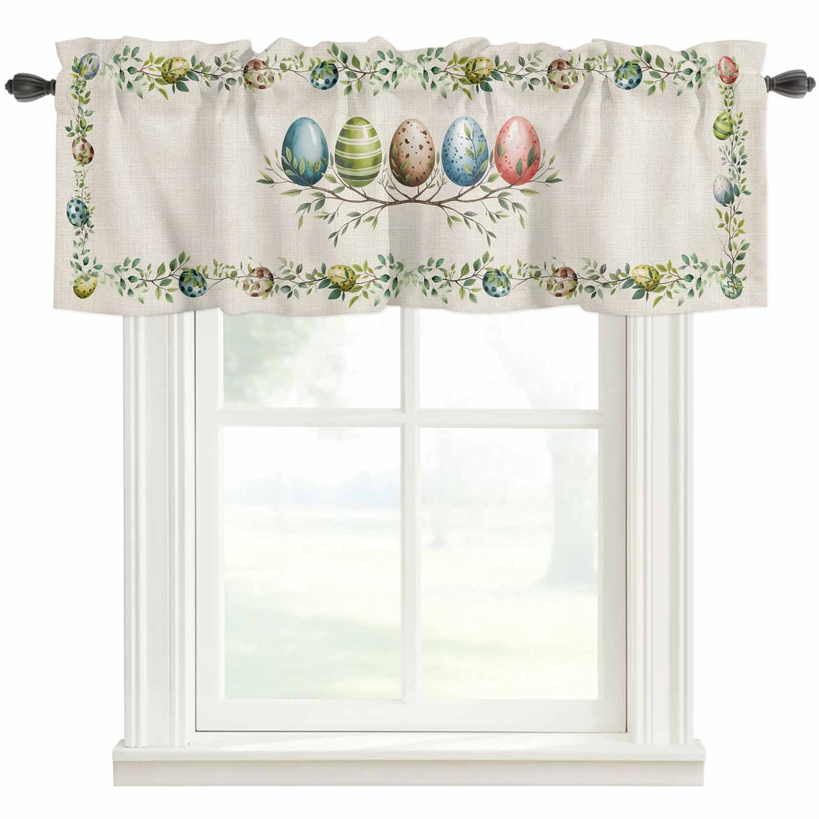 Green Eggs Easter Rod Pocket Curtain Valance, Leaves Elegant Pastoral ...