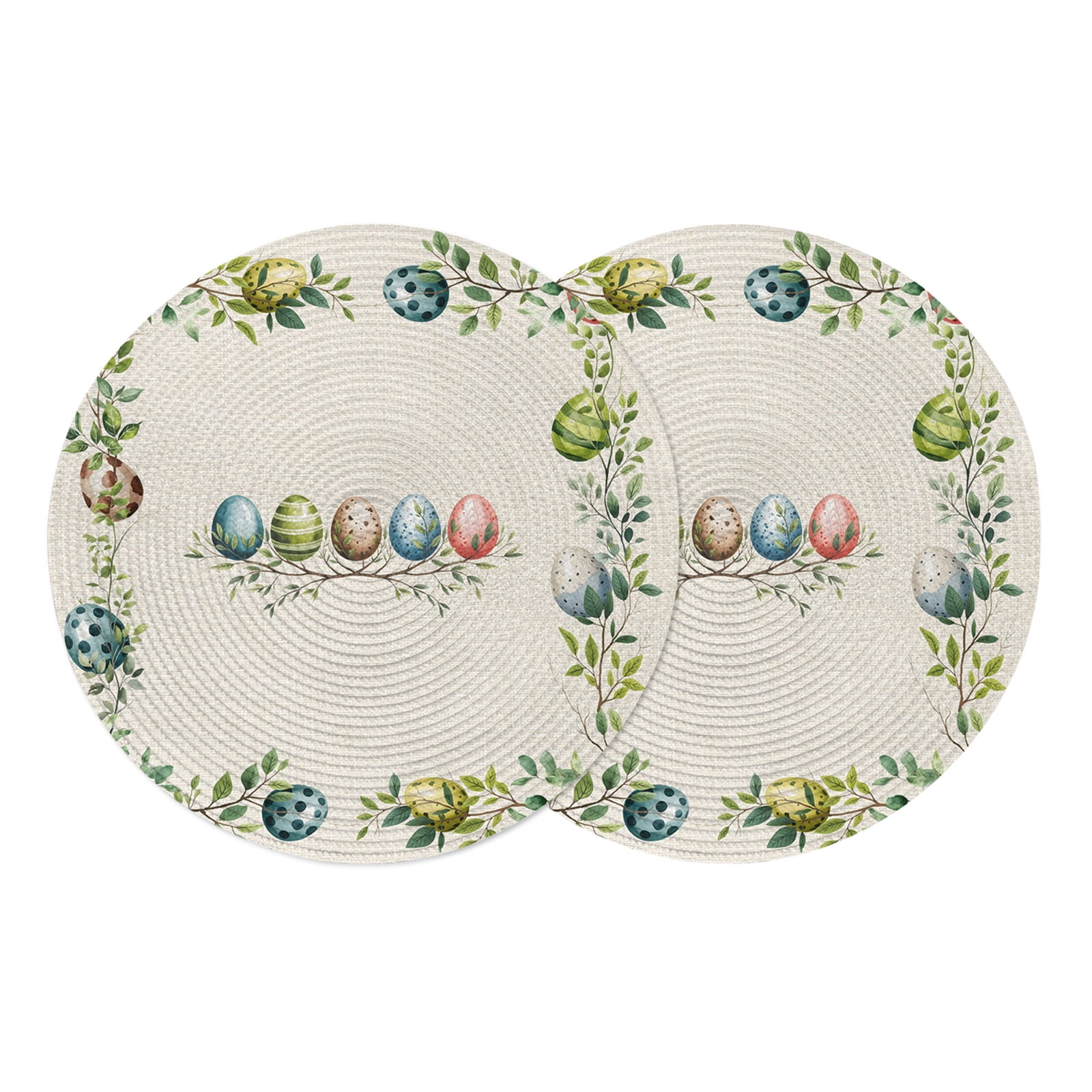 Green Eggs Easter Round Placemats Set of 2 Leaves Elegant Pastoral ...
