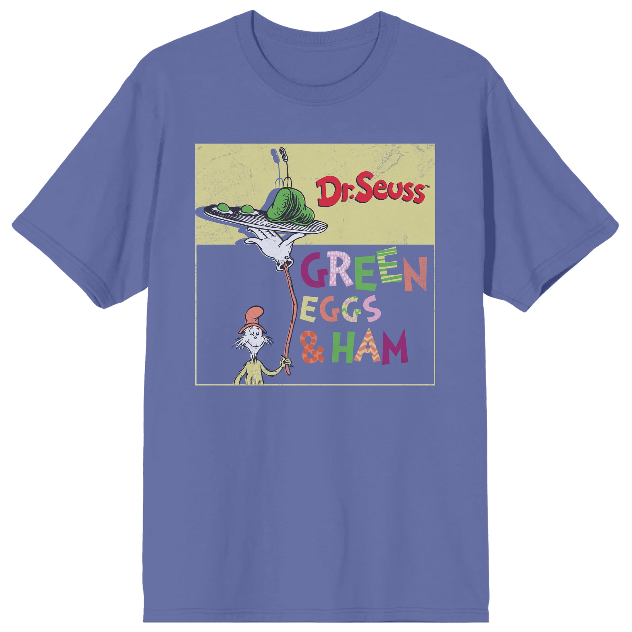 Green Eggs & Ham Sam-I-Am Logo Text Adult Periwinkle Crew Neck Short ...