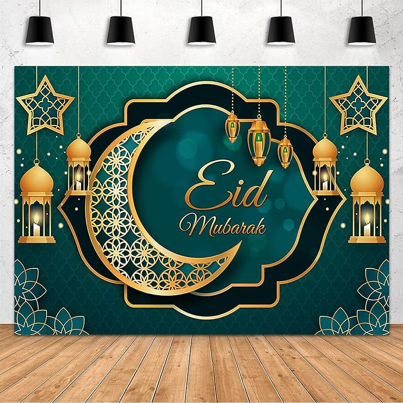 Green Eid Mubarak Backdrop, 7x5ft Polyester, Reusable, Advanced Digital ...