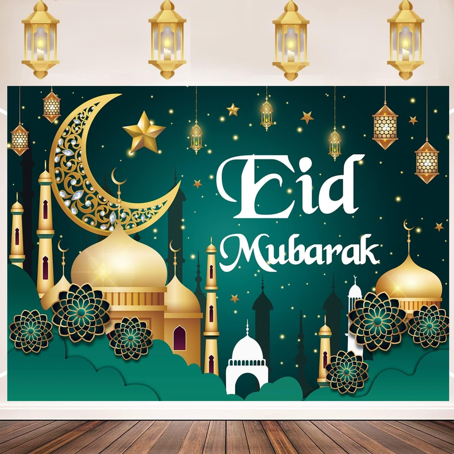 Green Eid Mubarak Backdrop Arabian Ramadan Mubarak Islamic Muslim ...