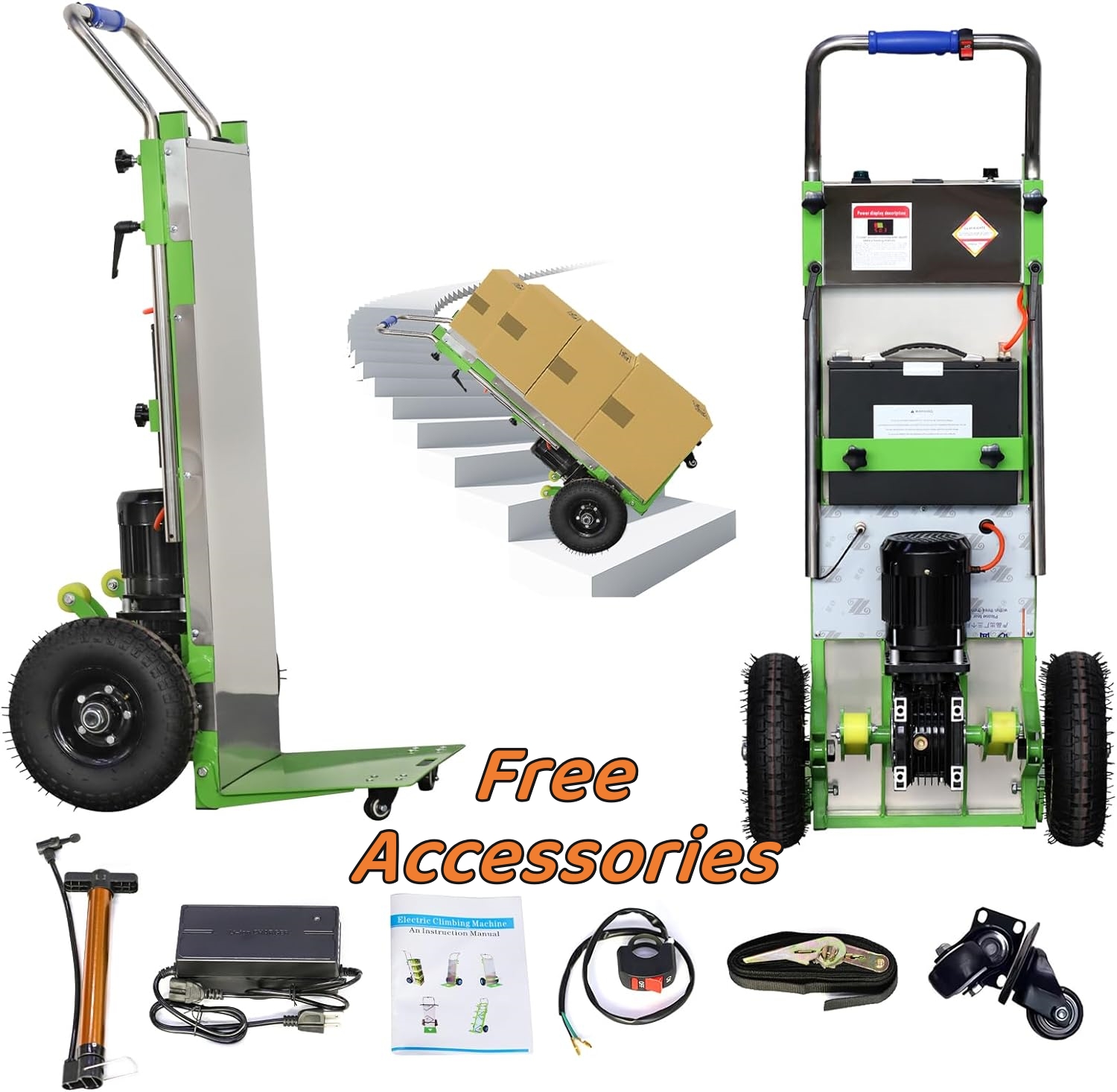 RXFSP Green Electric Stair Climbing Hand Truck, 880lb Capacity ...