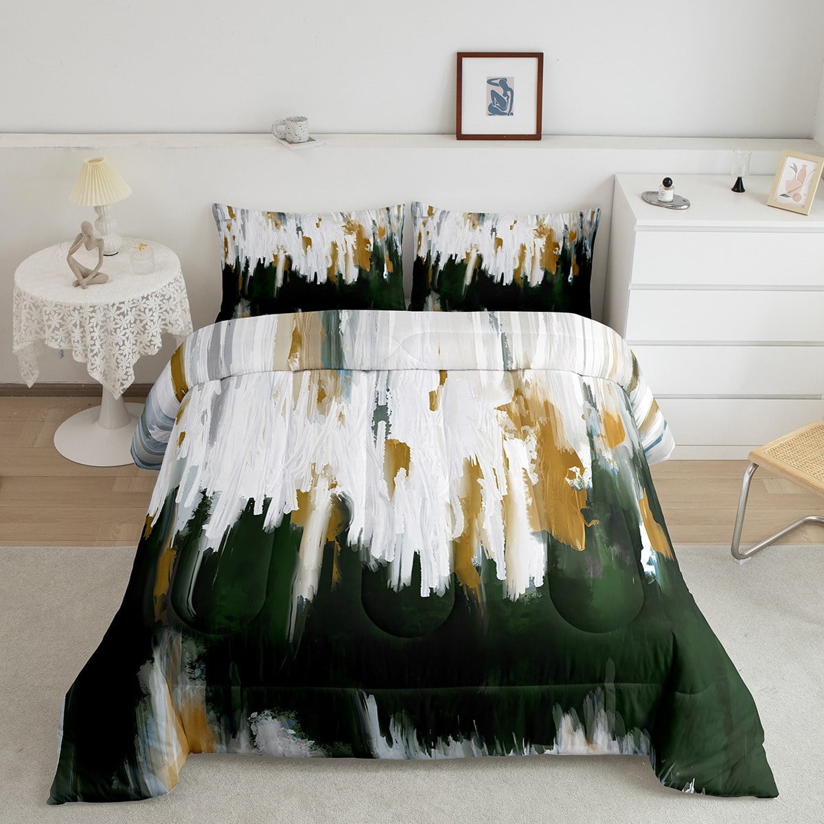 Green Emerald Comforter King Oil Painting Stripe Bedding Set, Brush ...