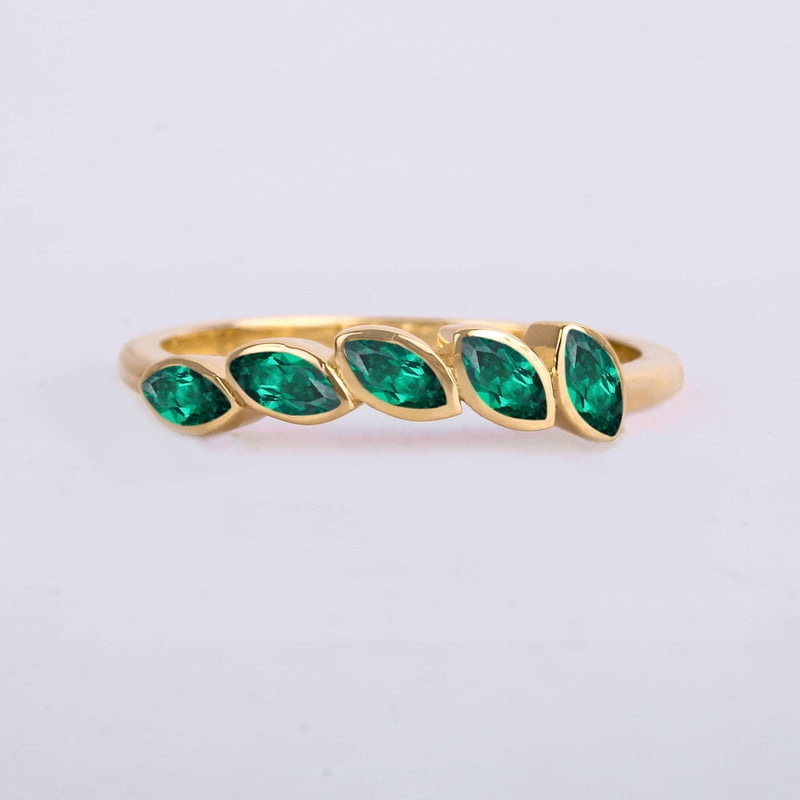 Green Emerald Marquise Cut Gemstone Ring, Channel Ring, Bazel Set ...