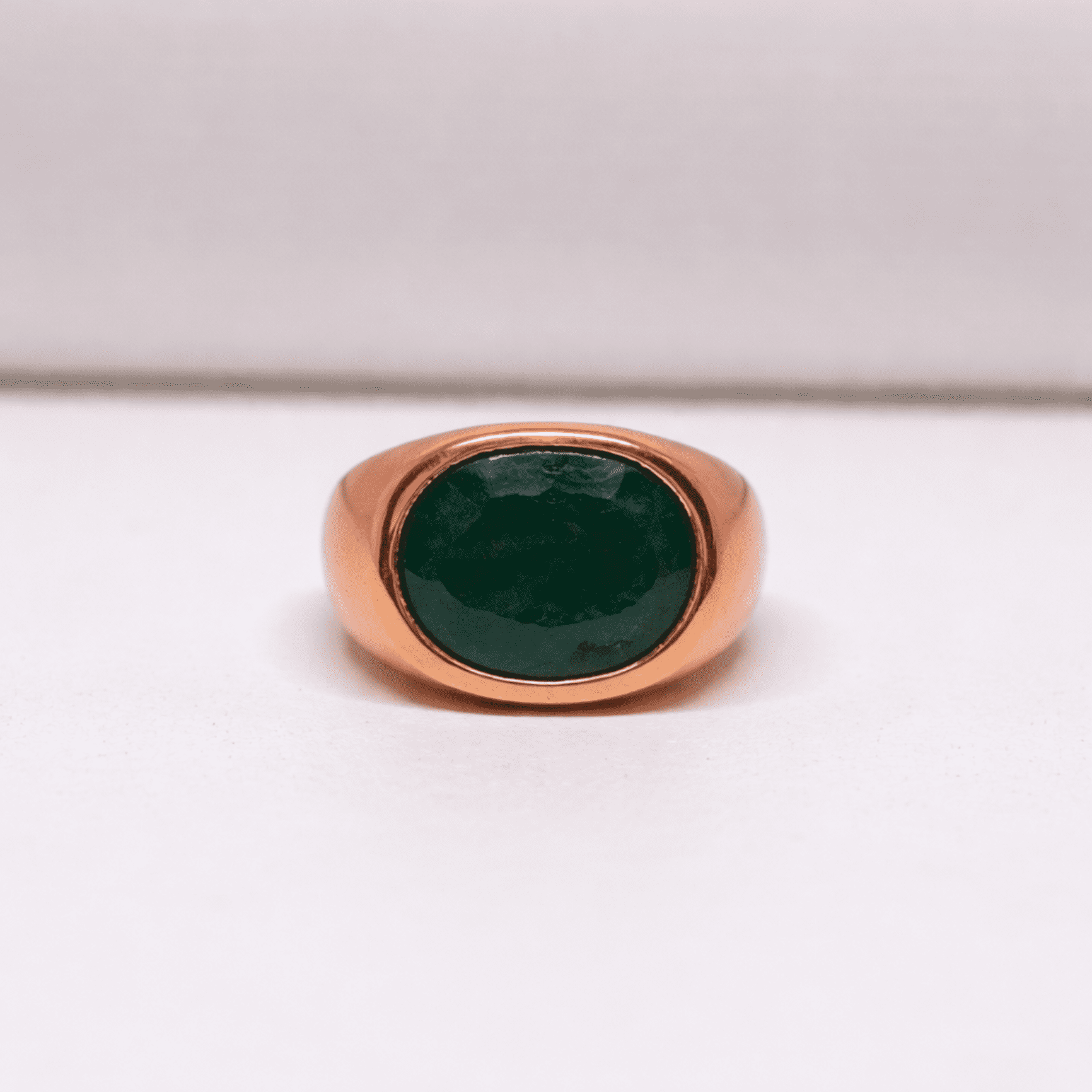 Green Emerald Oval Signet Ring - Solid Pure Copper Jewelry, Handcrafted ...