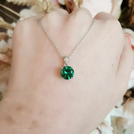 Green Emerald Pendant, May Birthstone Necklace, Handmade Gemstone ...