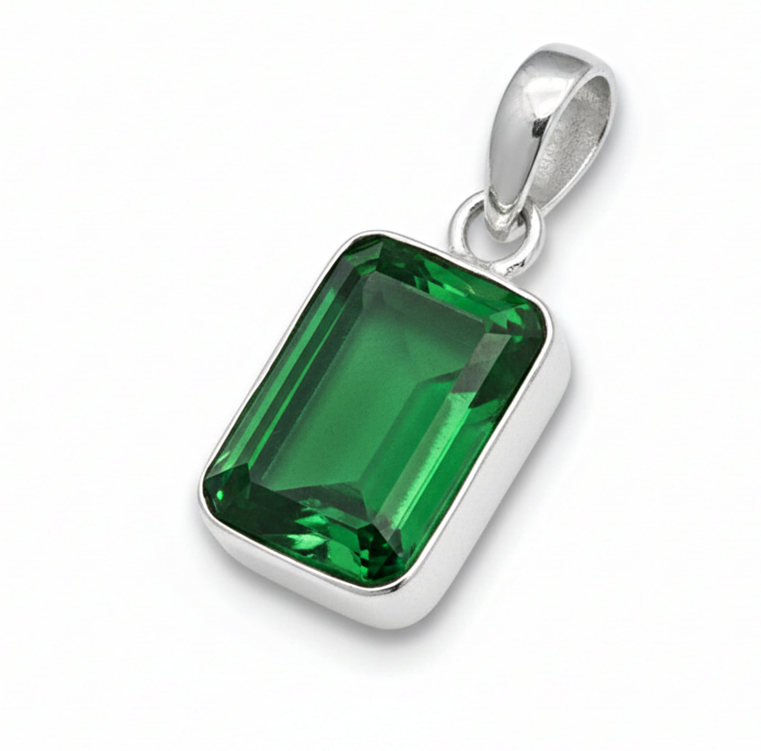 Green Emerald Rectangular Shape Pendant, 925 Sterling Silver, Simple ...