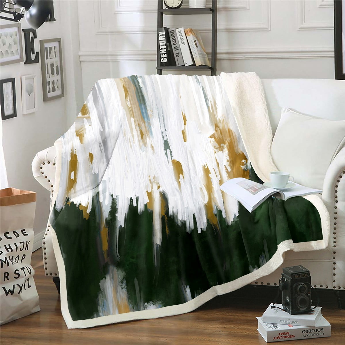 YST Green Emerald Throw Blanket for Couch Oil Painting Stripe Fleece ...
