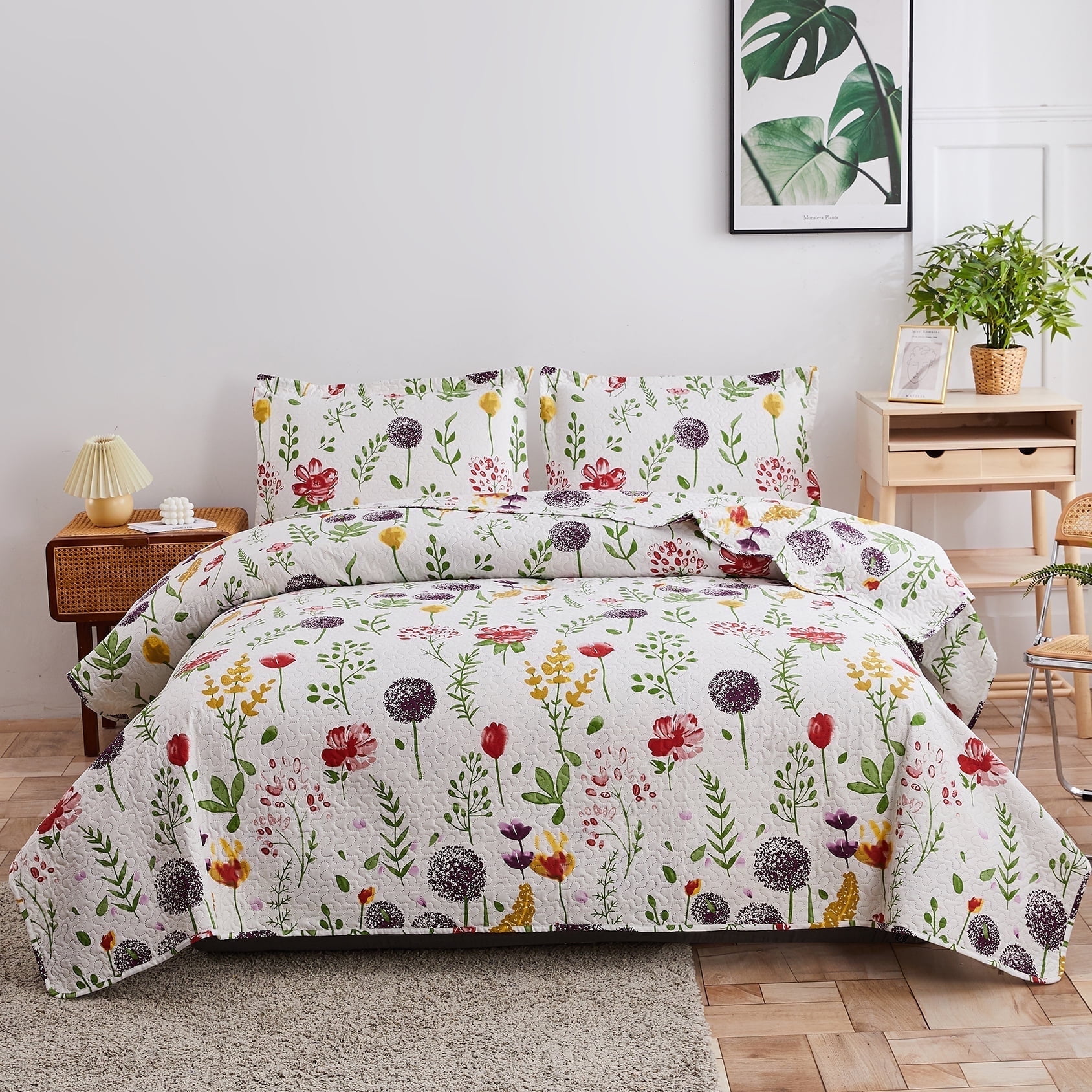Green Essen 3 Pcs Purple Dandelion Bedspread Queen/Full Yellow Green ...