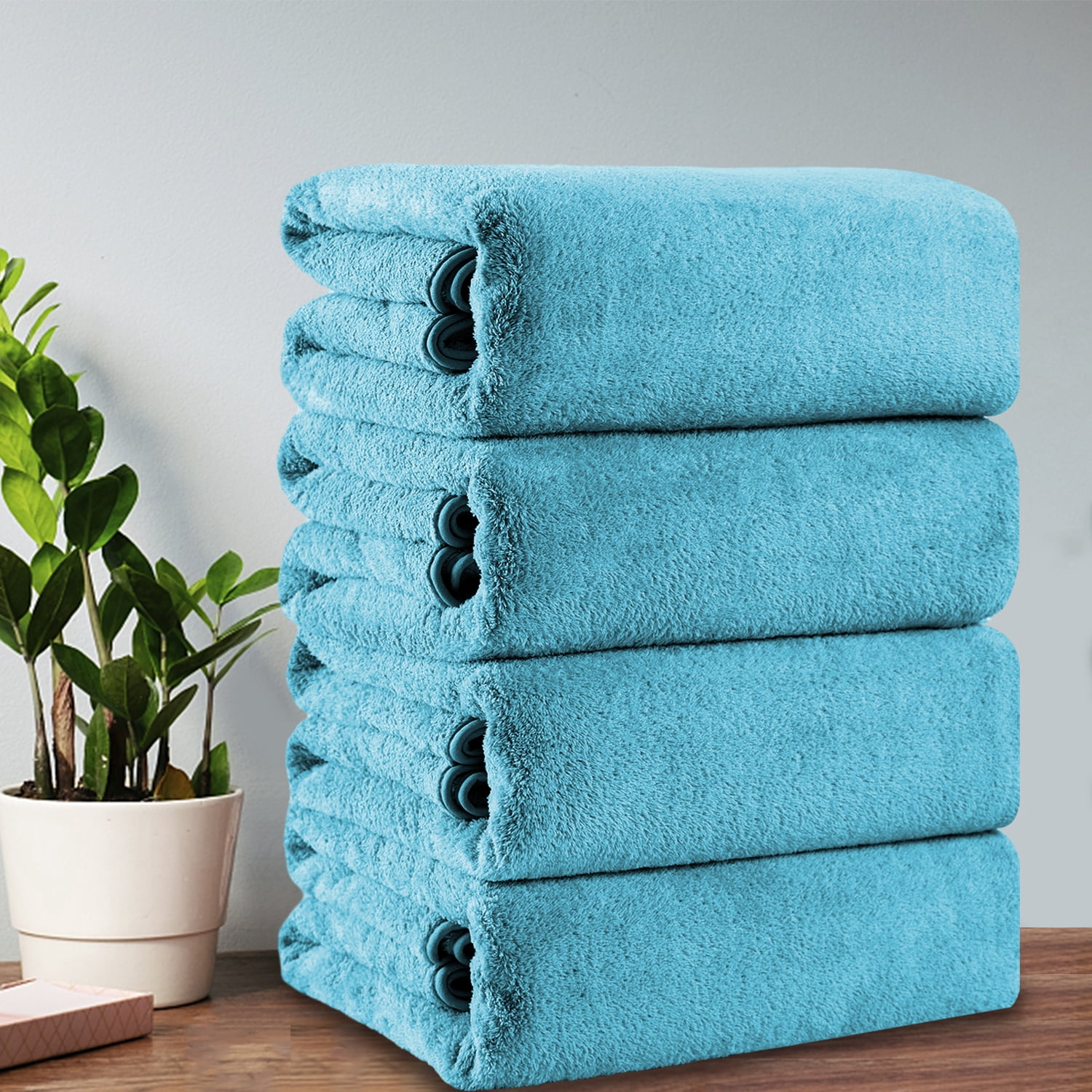 Green Essen 4 Pack Oversized Microfiber Bath Towels 35"x 70", 600 GSM ...